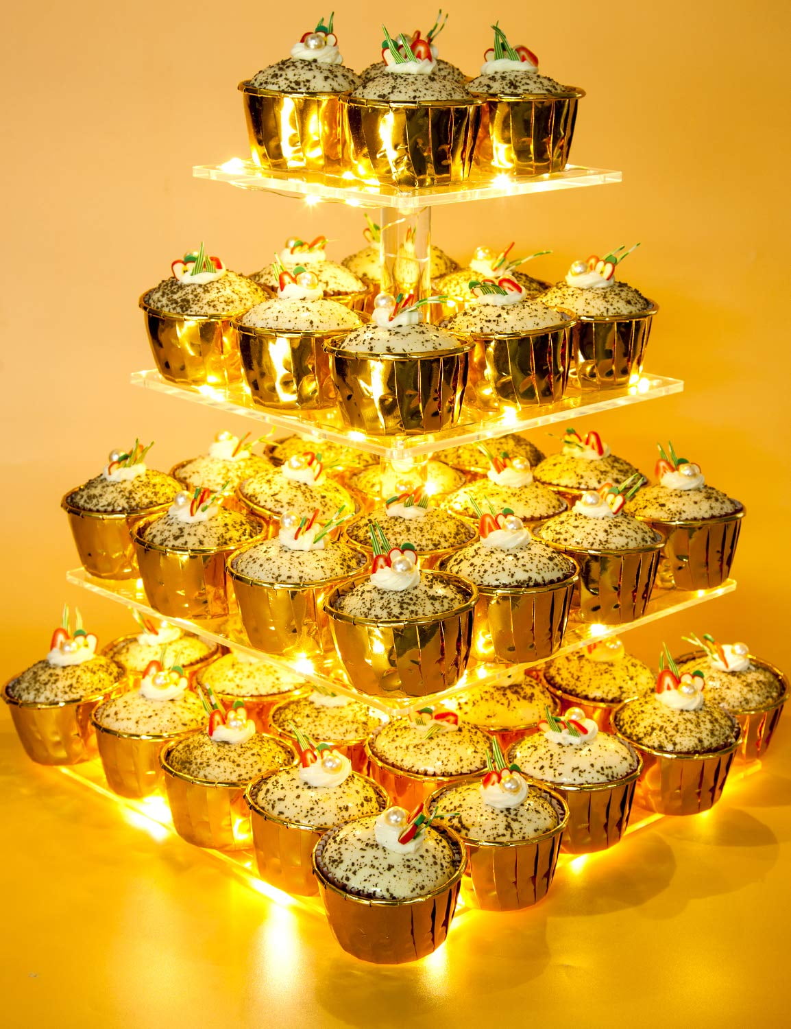 VDOMUS Multi-Tower 4 Tier Cupcake Stand with LED String Lights, Cake ...
