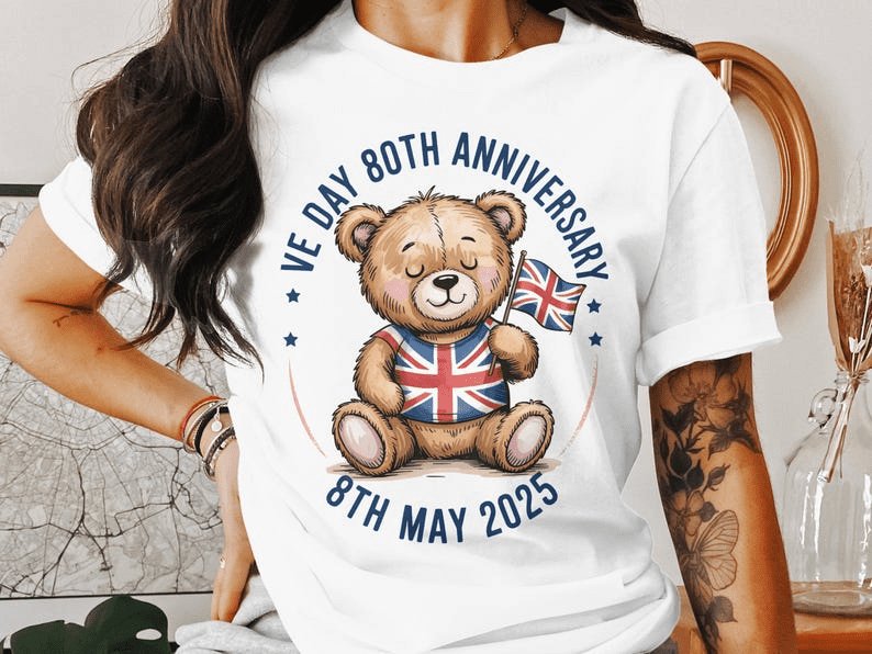 VE Day 80th Anniversary T Shirt Teddy Bear British Flag Union Jack ...
