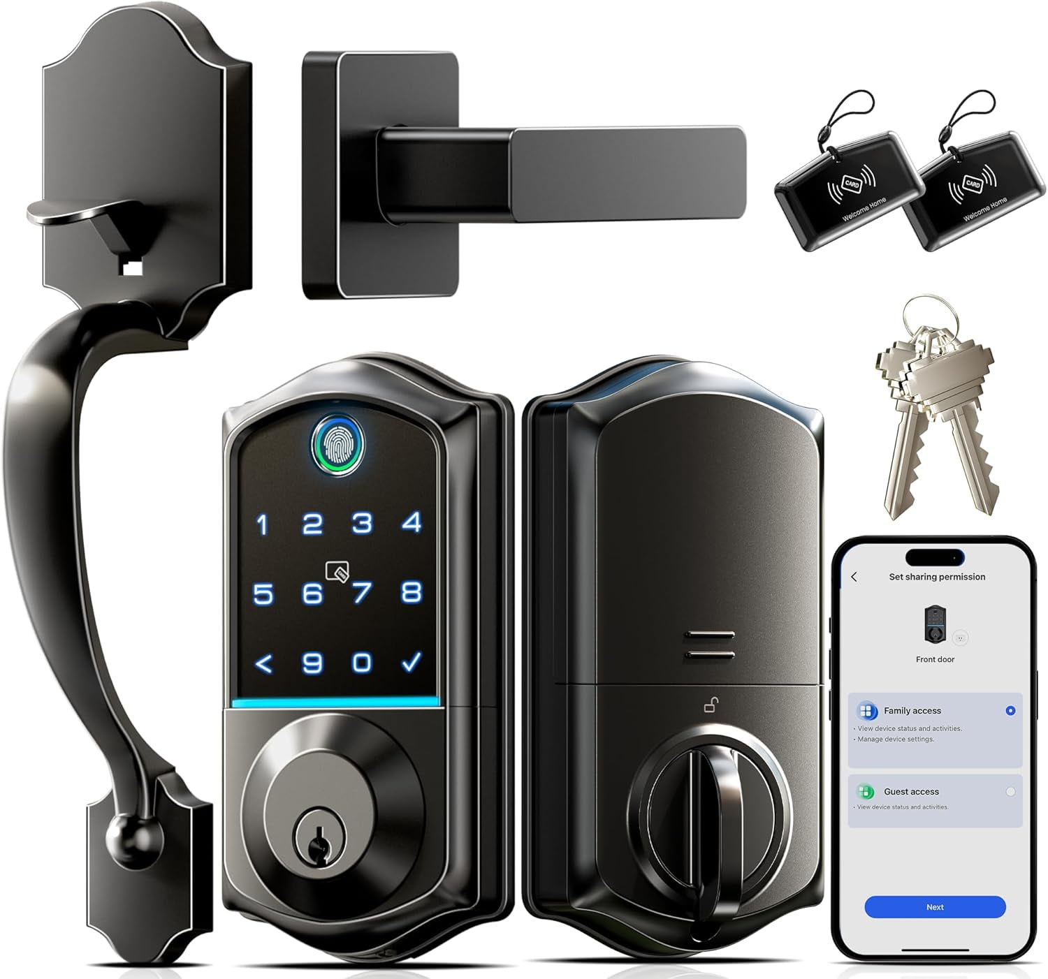 VE017-H Fingerprint Smart Front Door Lock Set, App Control, Keyless ...