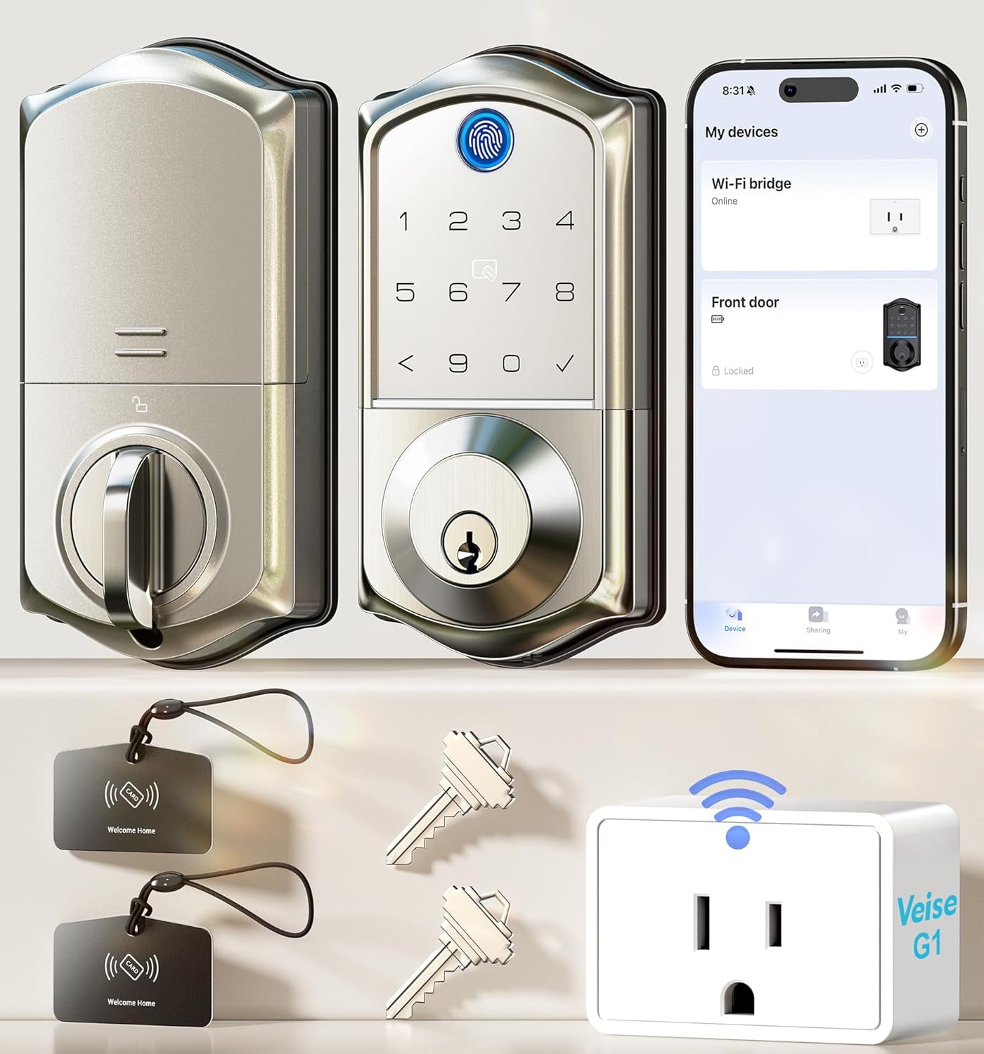 VE017G Wi-Fi Keyless Entry Door Lock with Fingerprint, App Remote ...