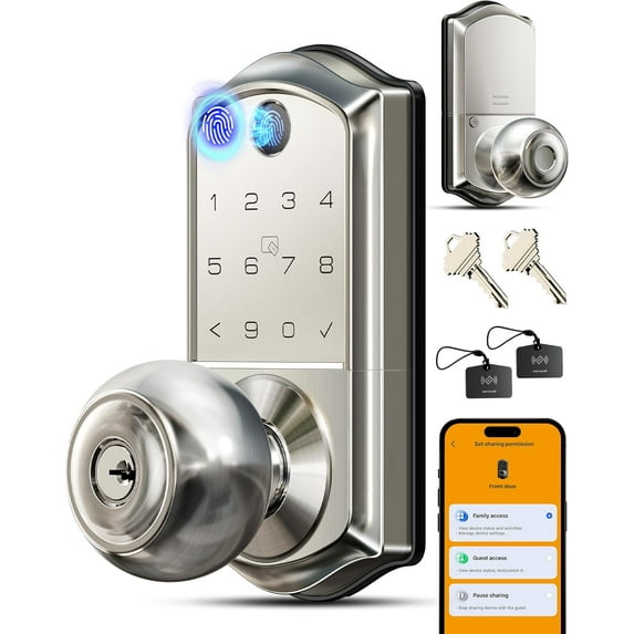 VE018 Knob Handle Lock - Fingerprint, App Control, Keyless Entry for ...