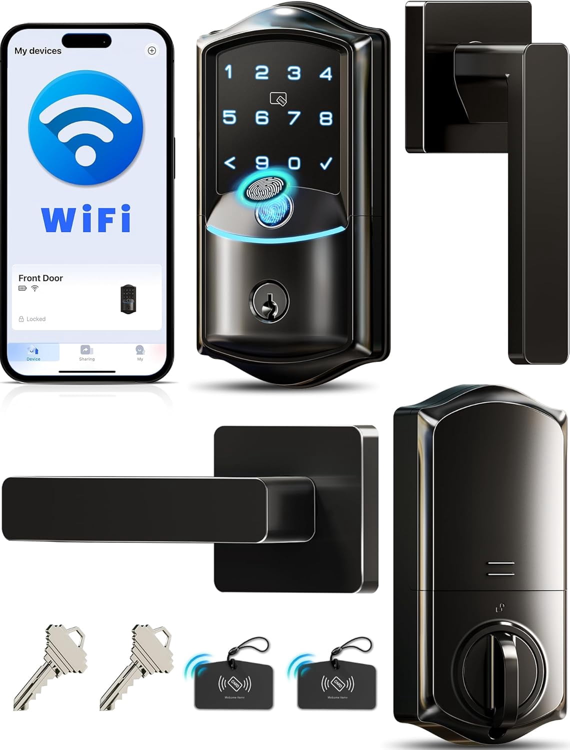 VE027-L Built-in WiFi Smart Lock with Lever Handles, Fingerprint ...