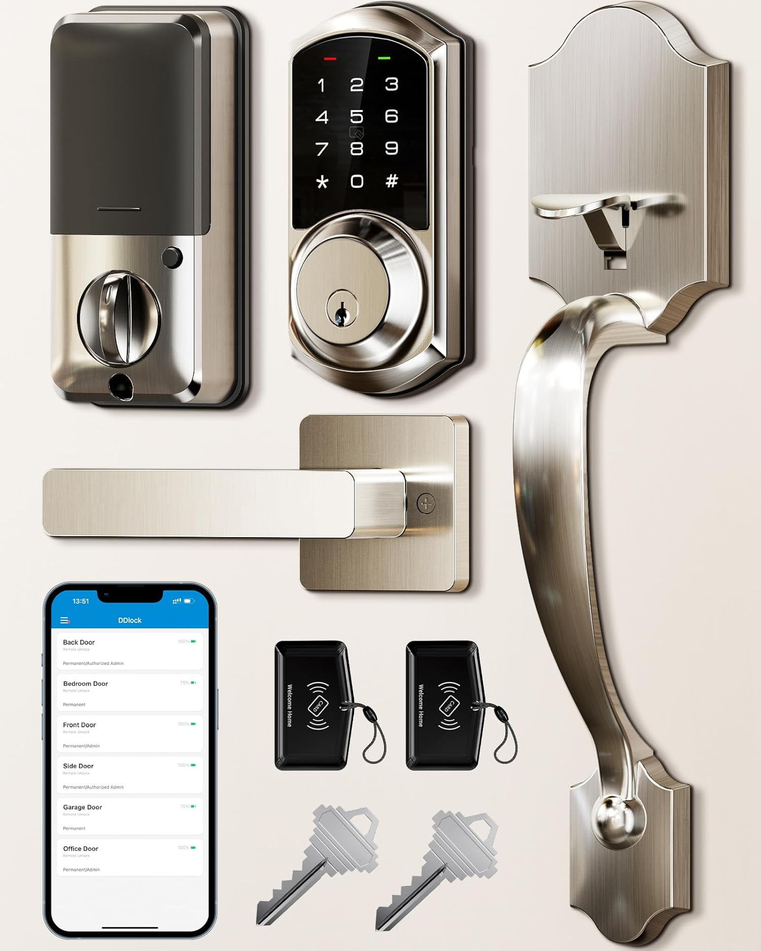 VE06-H Front Door Lock Set, App Control, Keyless Entry Deadbolt with ...