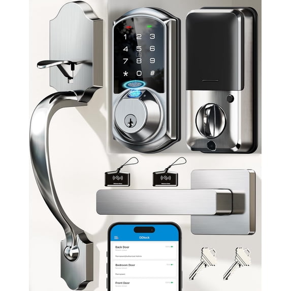 VE07-H Fingerprint Locks for Front Door with Handle Set, App Control ...