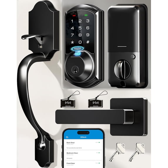 VE07-H Fingerprint Smart Locks for Front Door with Handle Set, App ...