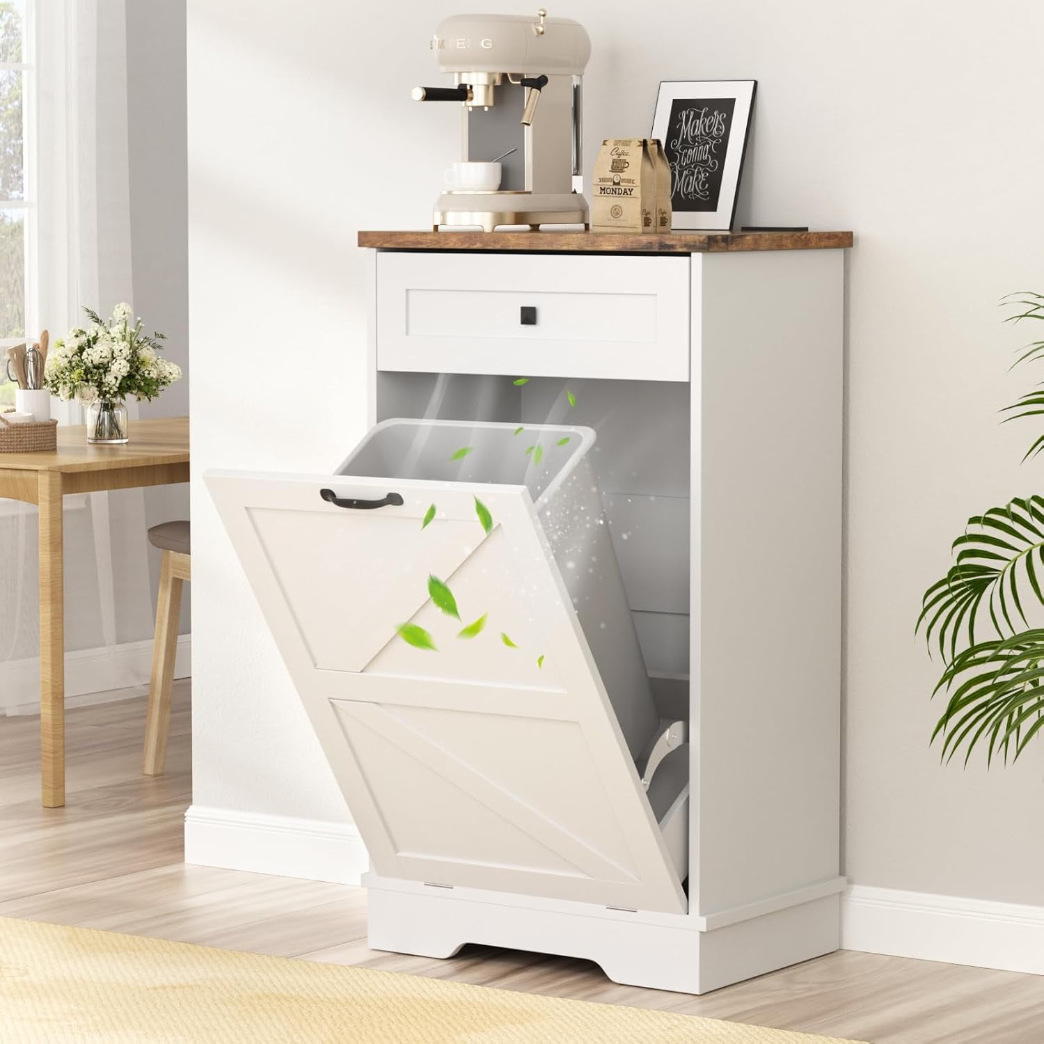 VEANERWOOD 10 Gallon Kitchen Tilt Out Trash Cabinet with Hideaway ...