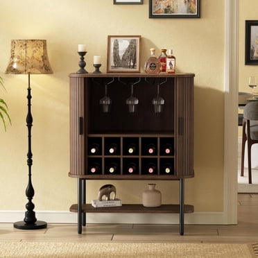 CBJCBJ 32" Wine Bar Cabinet with 2 Door Fluted Texture, Modern Coffee ...