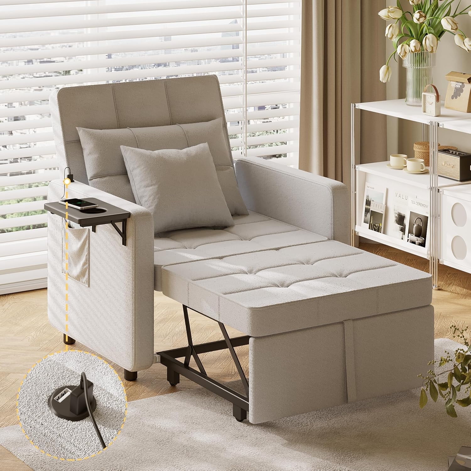 VEANERWOOD 3 in 1 Convertible Sofa Chair Bed, Sofa Chair with 2 Pillows ...