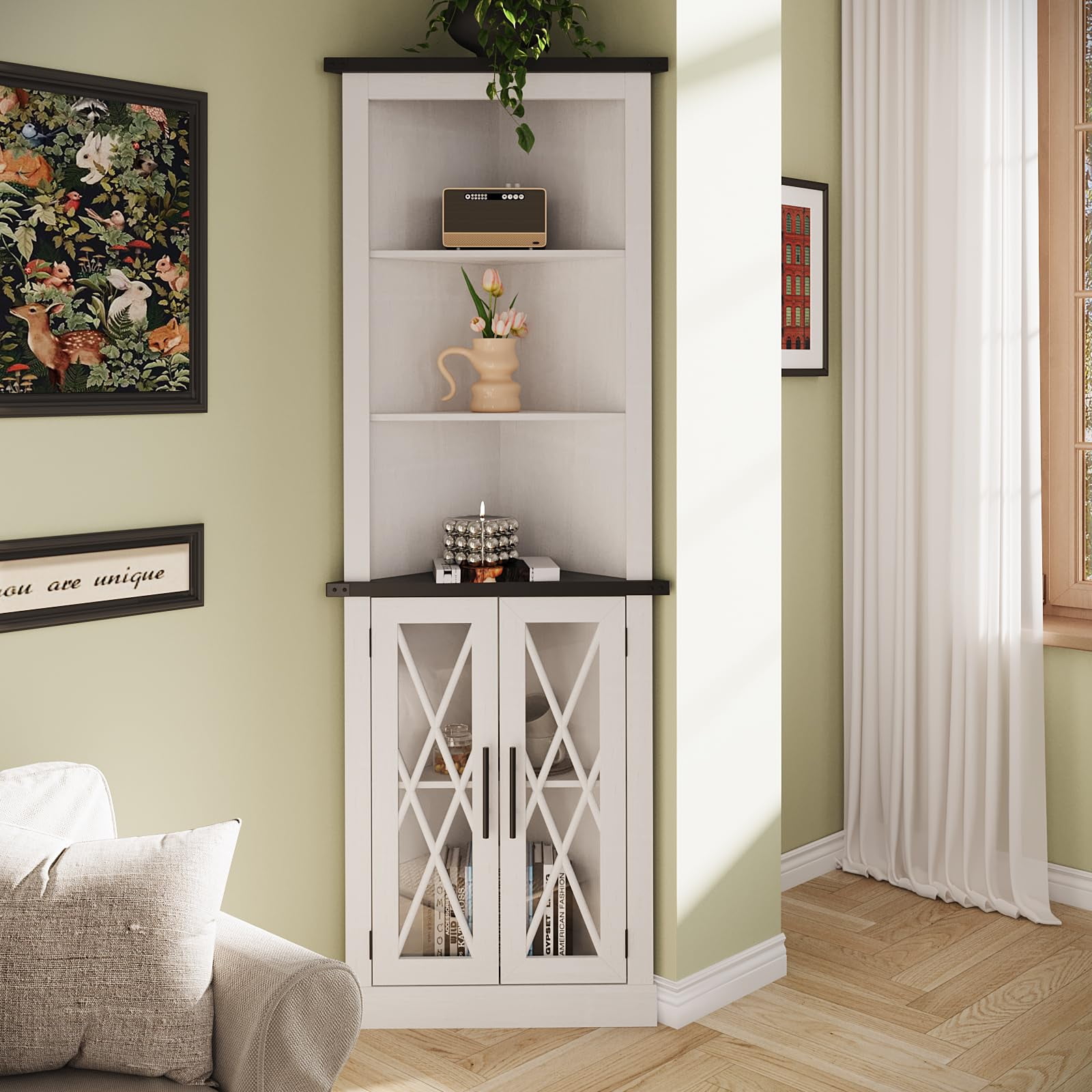 VEANERWOOD 67" Tall Corner Cabinet with 3 Adjustable Shelves, Modern ...