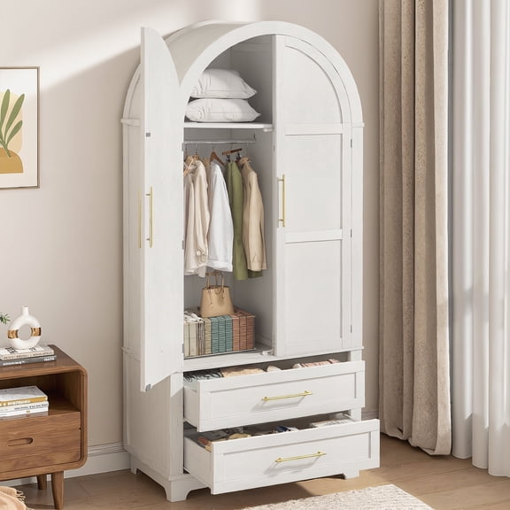 Oubayajia Arched Armoire Wardrobe Closet with Fluted Doors, Wooden ...