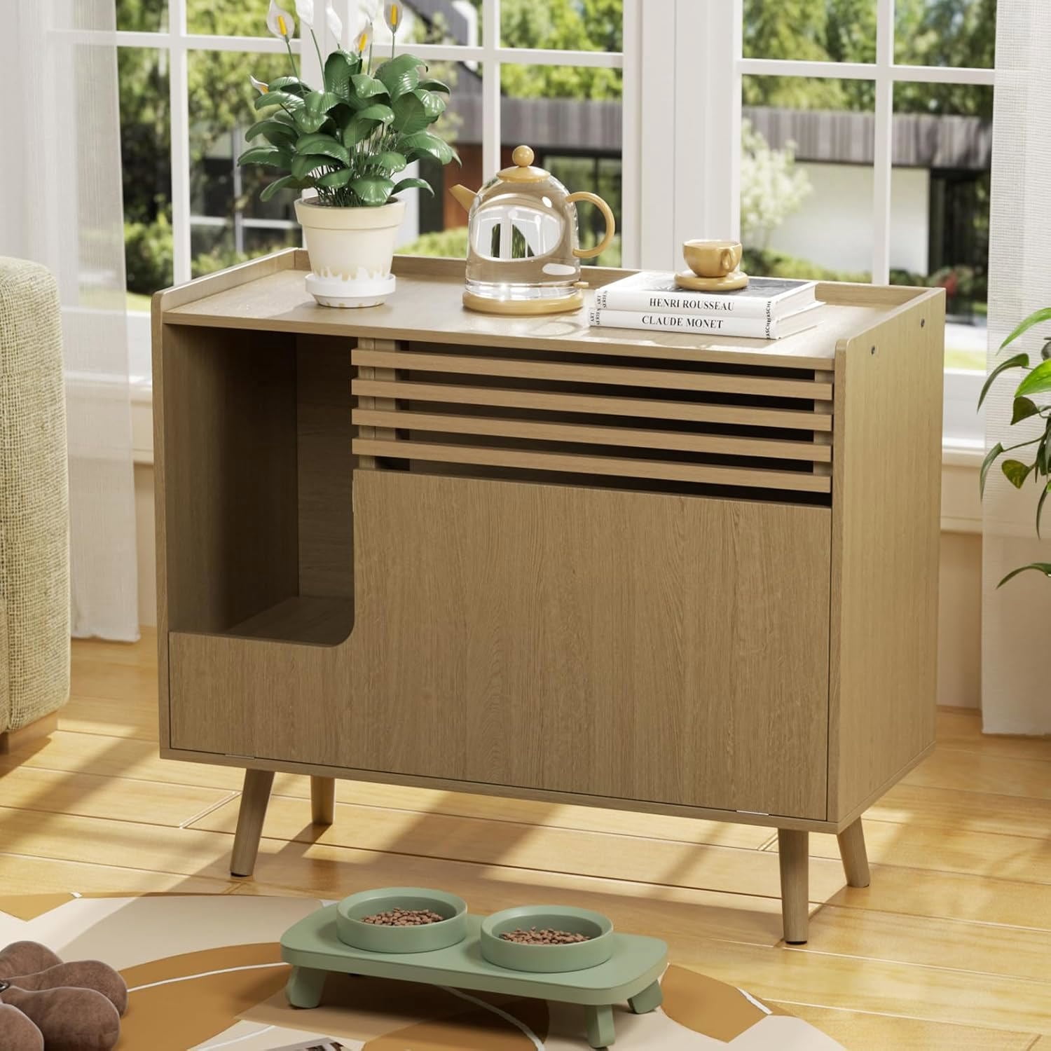 VEANERWOOD Cat Litter Box Enclosure Furniture,Multi-Functional Cat ...