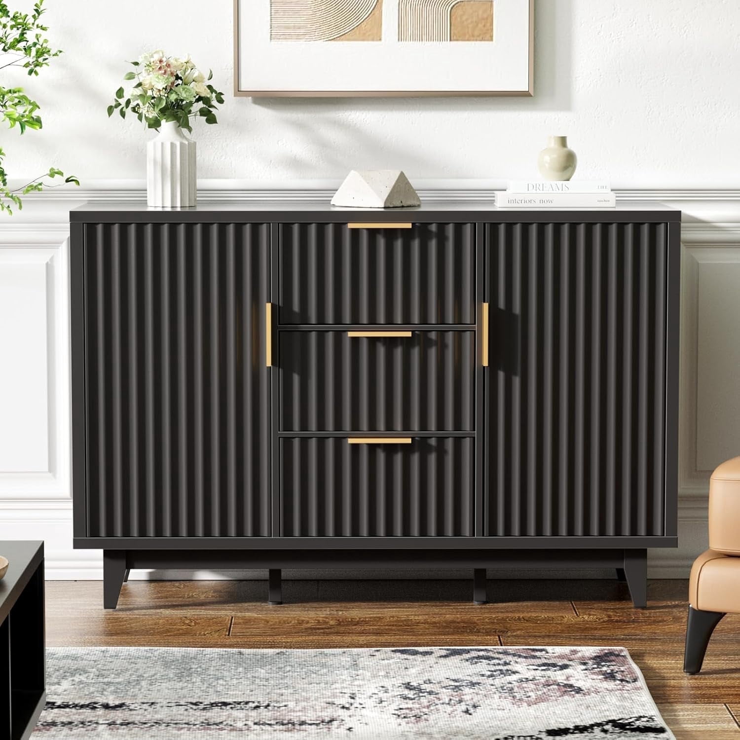 VEANERWOOD 47"Farmhouse Sideboard Storage Cabinets with 2 Doors & 3 ...