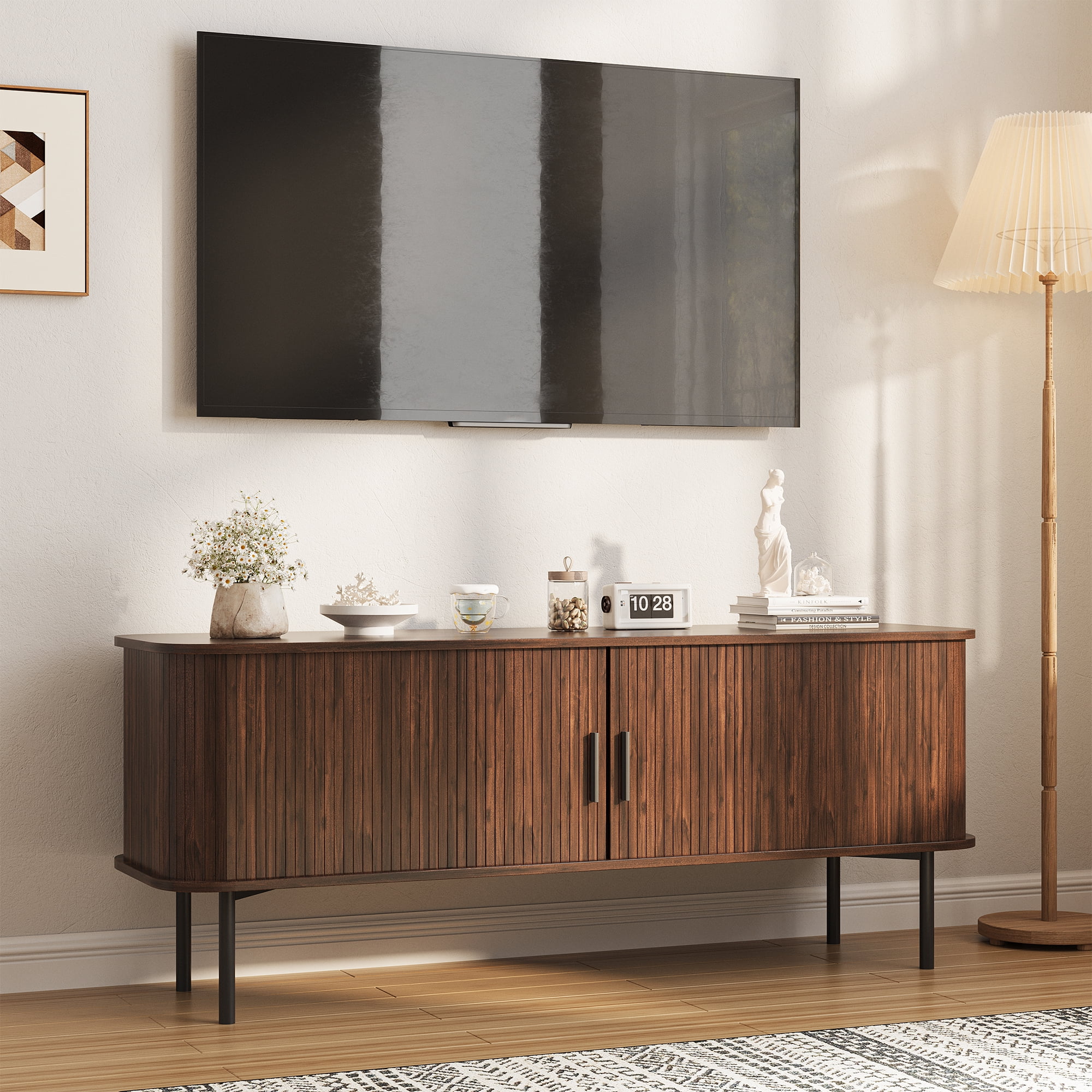 VEANERWOOD Fluted 55" TV Stand for TVs Up To 65", Console Table ...