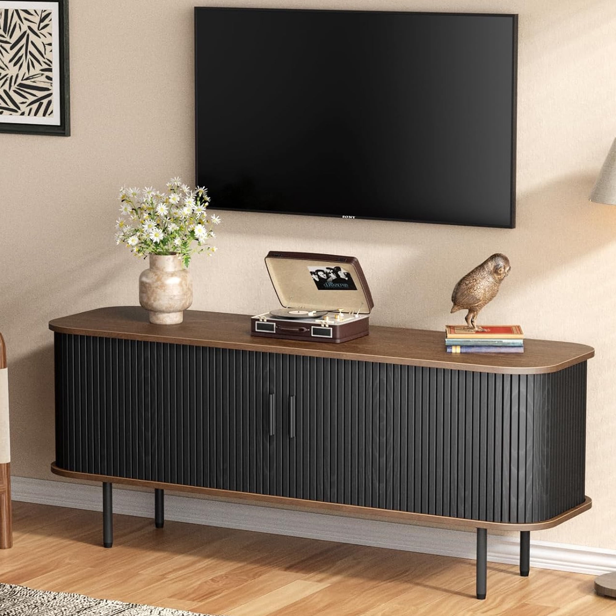 VEANERWOOD Fluted TV Stand for TVs Up To 65", Console Table Credenza ...