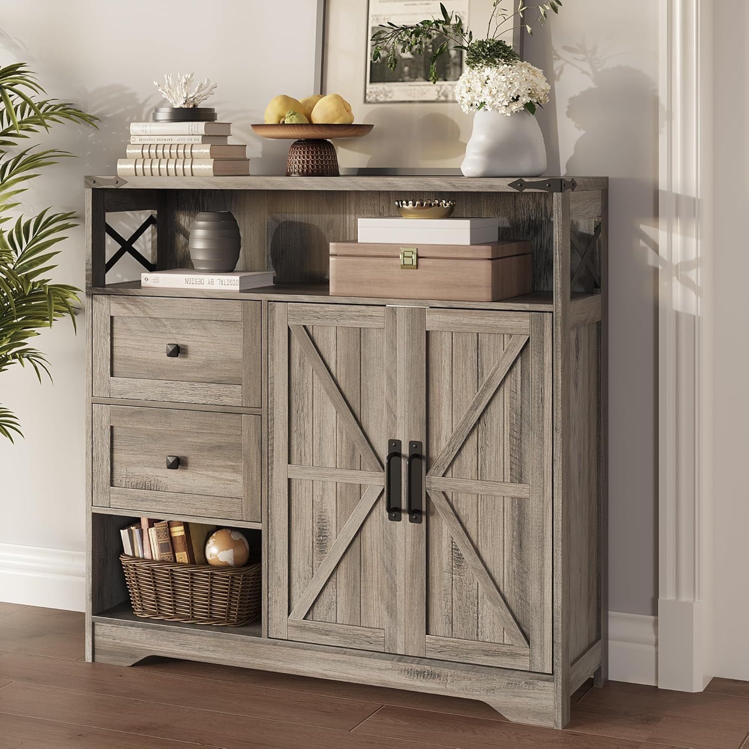 VEANERWOOD Kitchen Buffet Sideboard with 3 Drawers, 2 Door Wooden ...