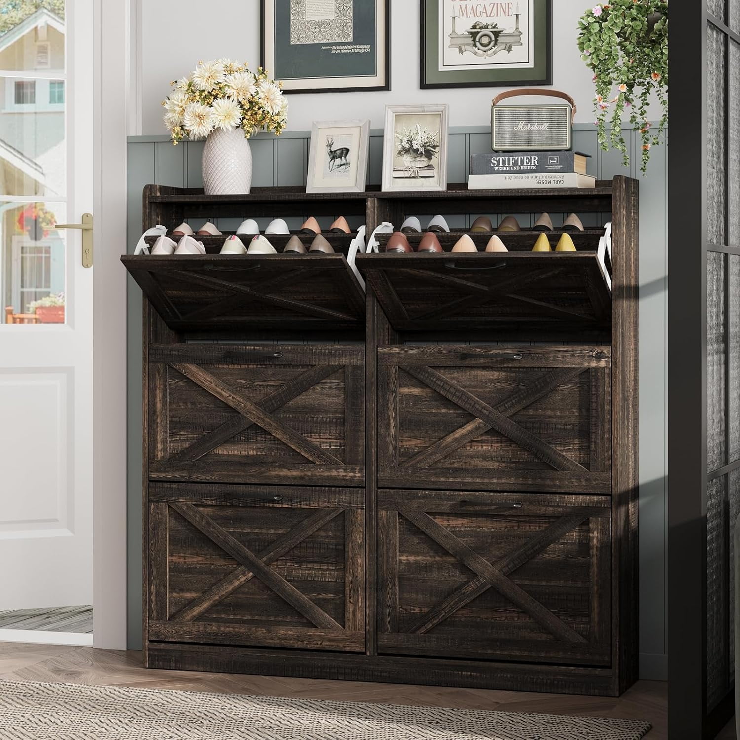 VEANERWOOD Large Shoe Storage Cabinet with 6 Flip Drawers,Freestanding ...