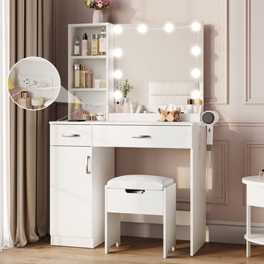 Hurber Vanity Table Set with Mirror, Modern Makeup Vanity Dressing Desk ...