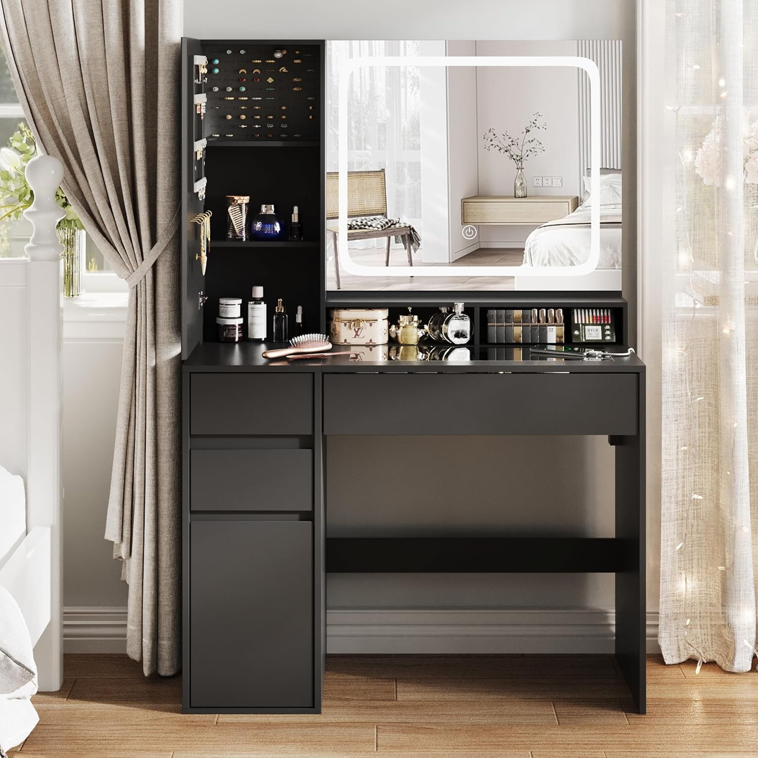 VEANERWOOD Makeup Vanity Desk with Visible Glass Top, Makeup Table with ...