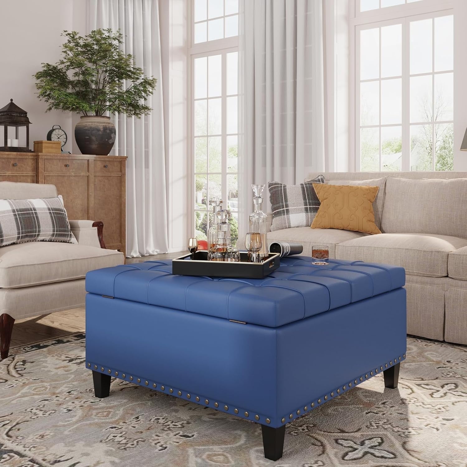 VEANERWOOD Modern Leather Storage Ottoman Bench with Button-Tufted for ...