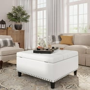 Hudson 48" Modern Luxury Ivory Boucle Upholstered Sliding Ottoman with ...