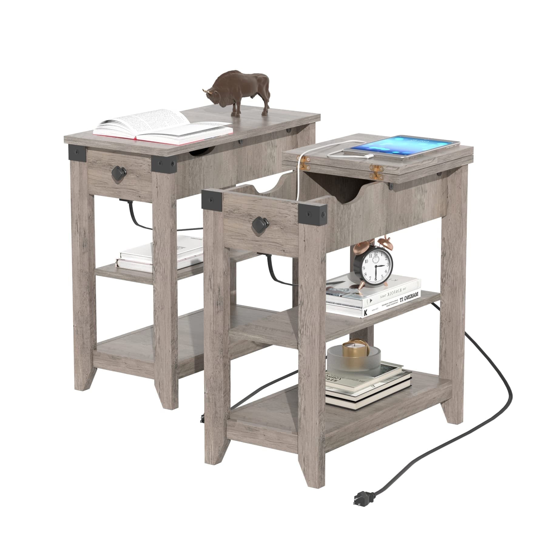 VEANERWOOD Set of 2 Narrow End Tables, Flip Top Side Tables with ...