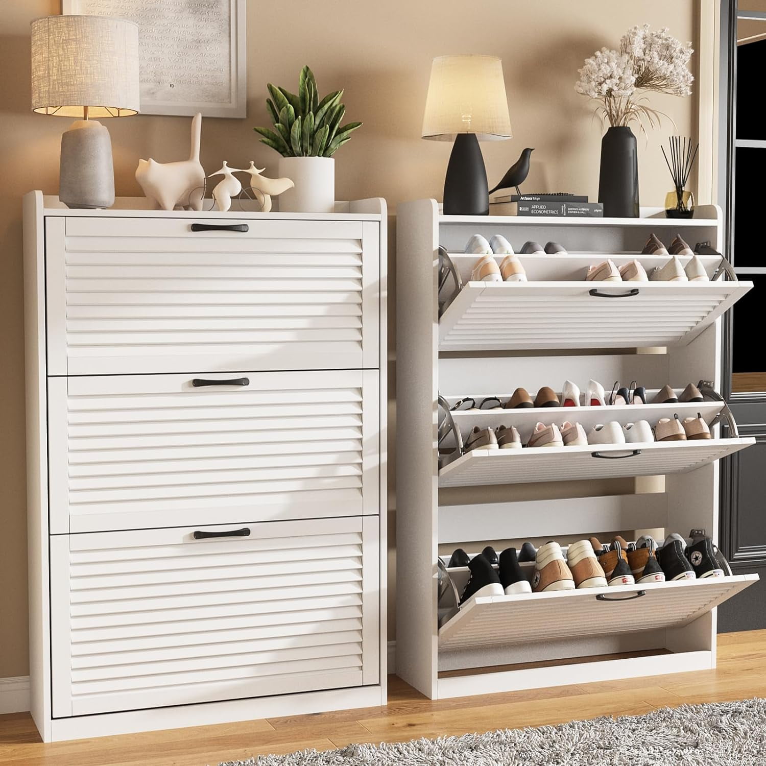 VEANERWOOD Shoe Storage Cabinet with 3 Flip Drawers Modern Shoe Rack ...