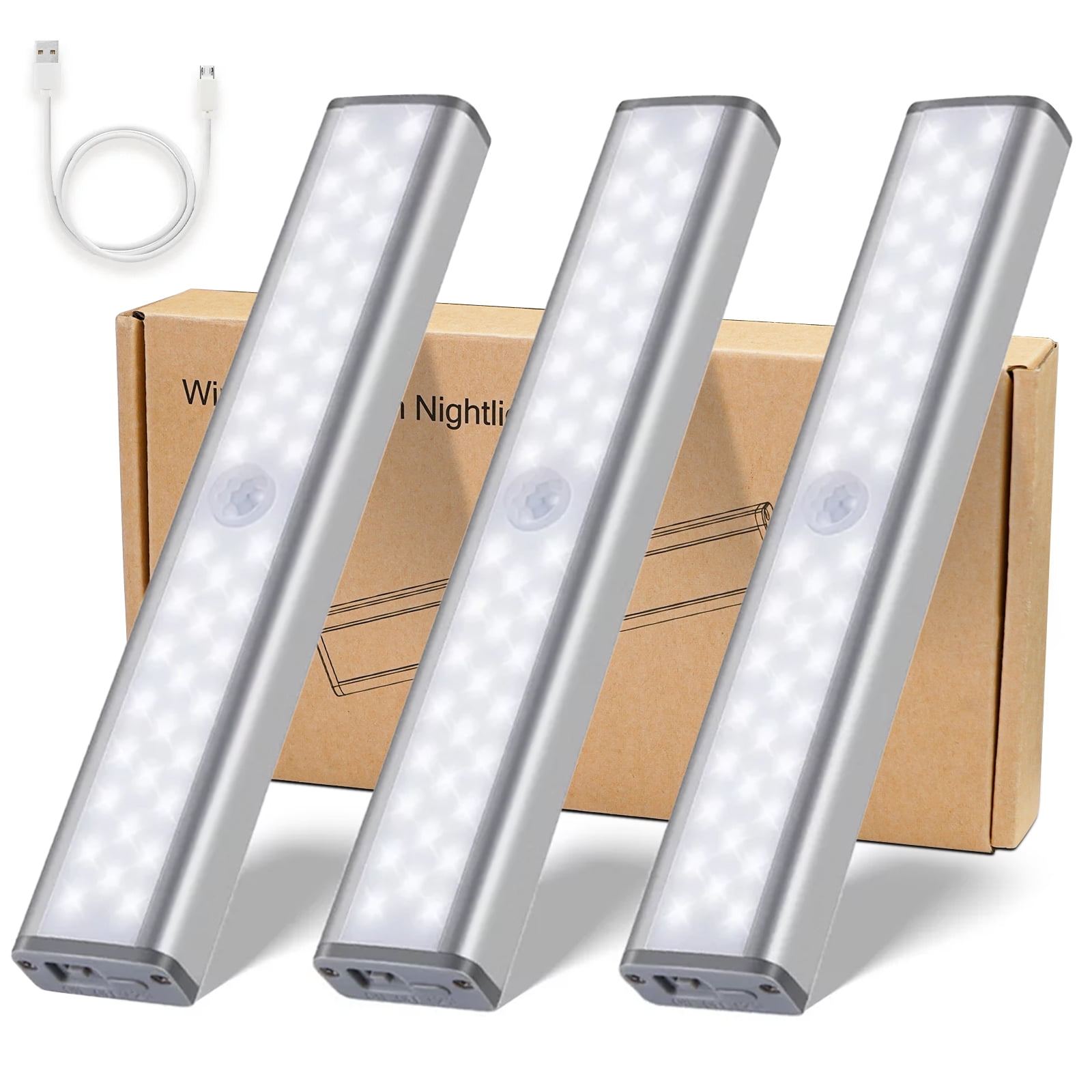 VEAVON 46 LED Under Cabinet Light, USB Rechargeable, Motion Sensor ...
