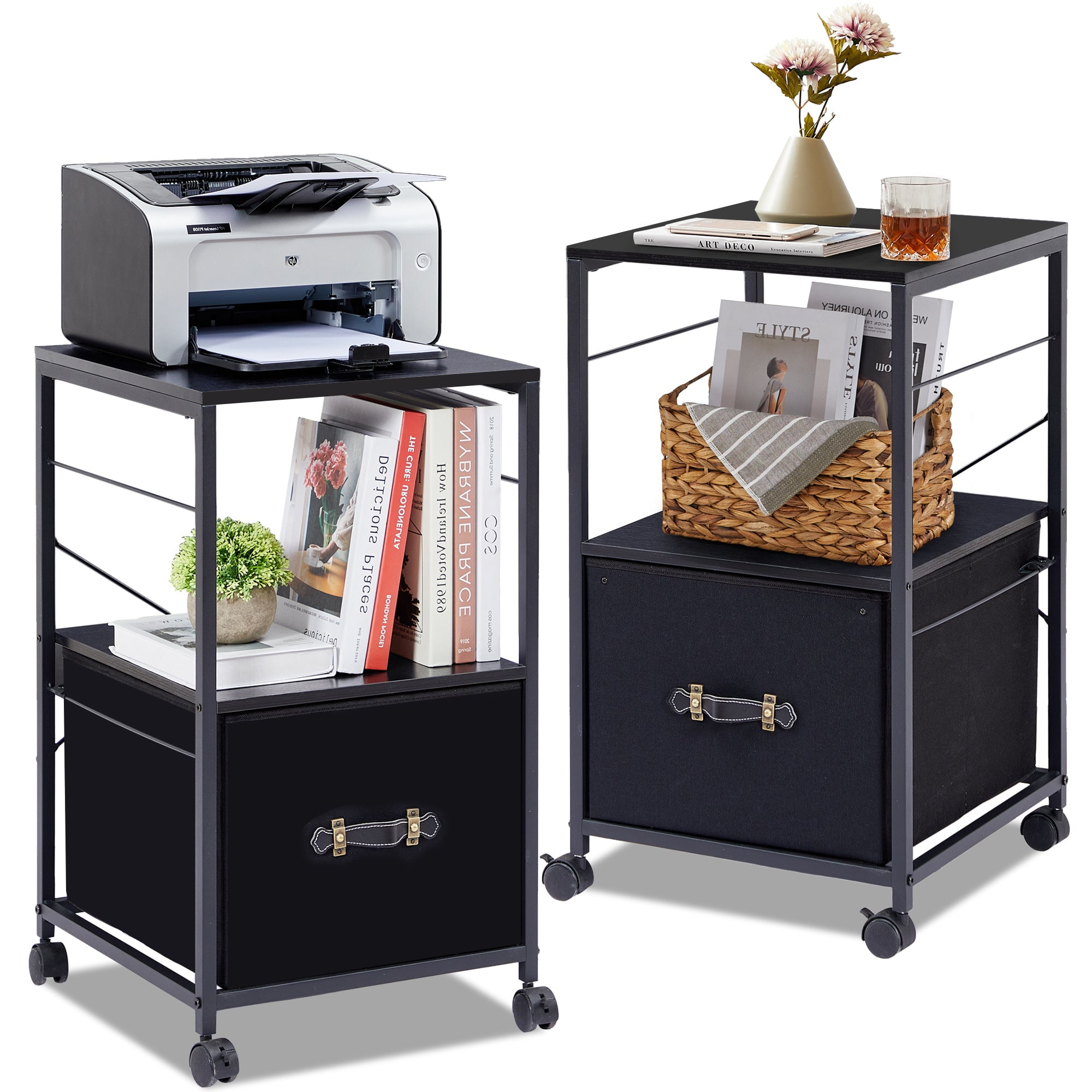 VECELO 1-Drawer Mobile File Cabinet, Set of 2 Rolling Vertical Printer ...
