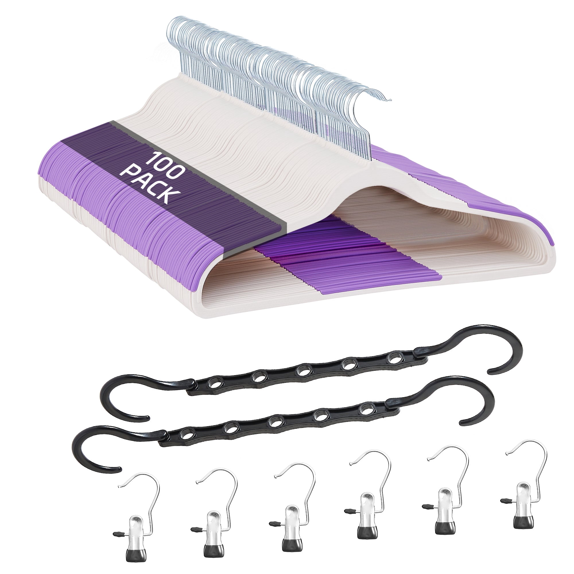 VECELO 100 Pack Heavy Duty Plastic Hangers, 360º Swivel Hook Coat ...