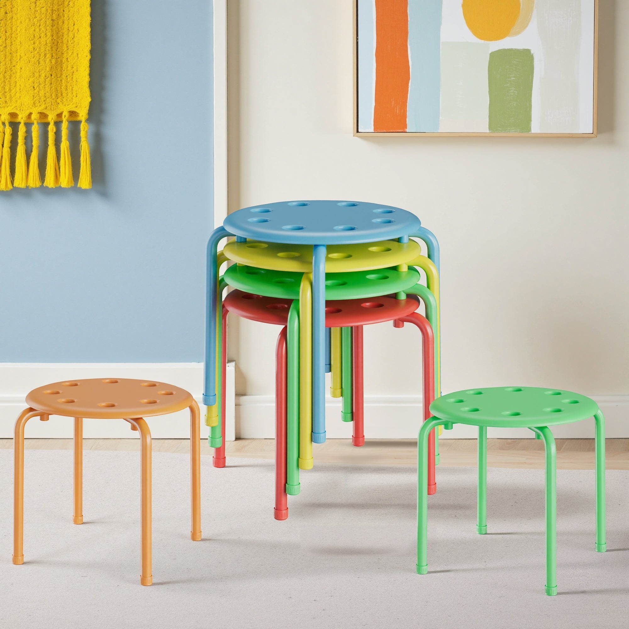 VECELO 11.8" H Set of 6 Colorful and Stylish Stacking Stools, For Home ...