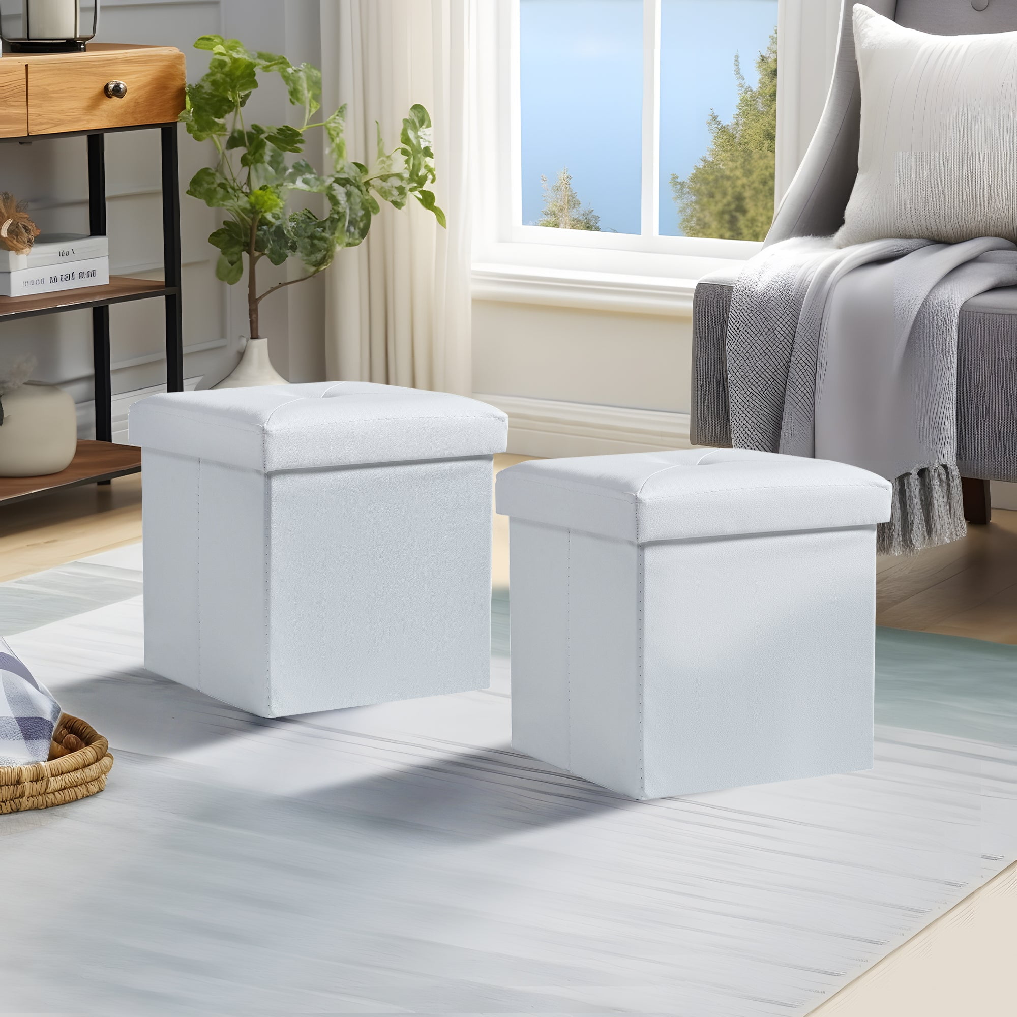 VECELO 12" Folding Storage Ottoman Bench, Set of 2, Faux Leather ...