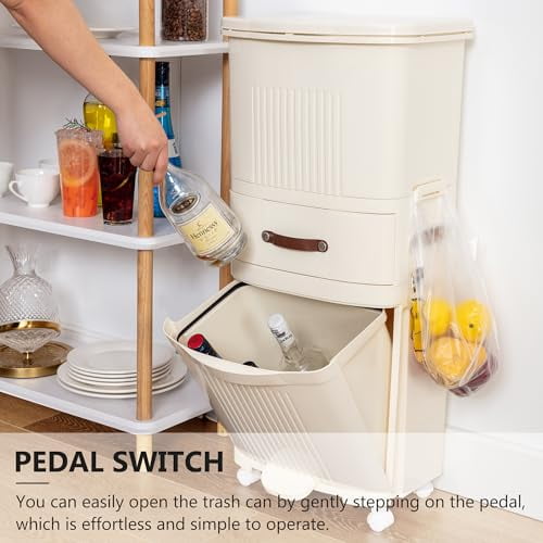 VECELO 12 Gal Kitchen Trash Can with Lid, Large-Capacity Double-Layer ...