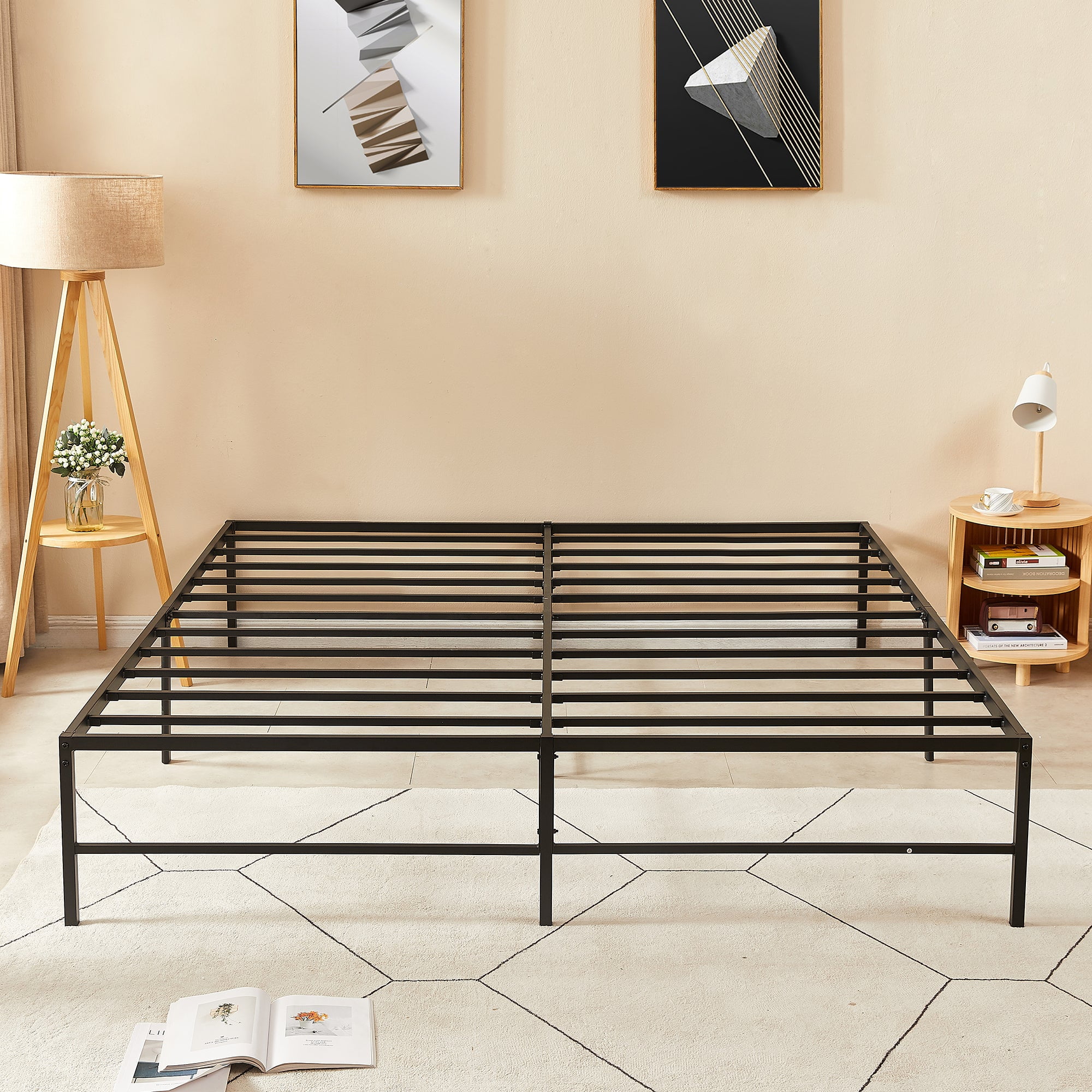 VECELO 16 Inch King Metal Platform Bed Frame, Heavy Duty Metal Bed with ...