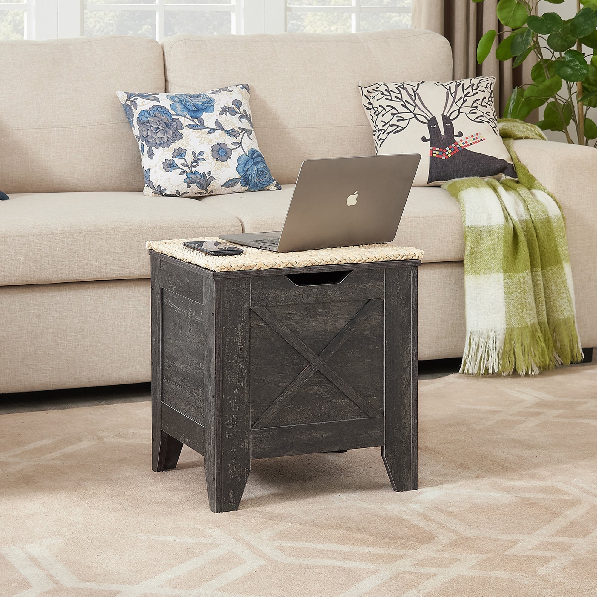 VECELO 17.7 in Storage Ottoman, Wooden Toy Box Organizer with U-Shaped ...