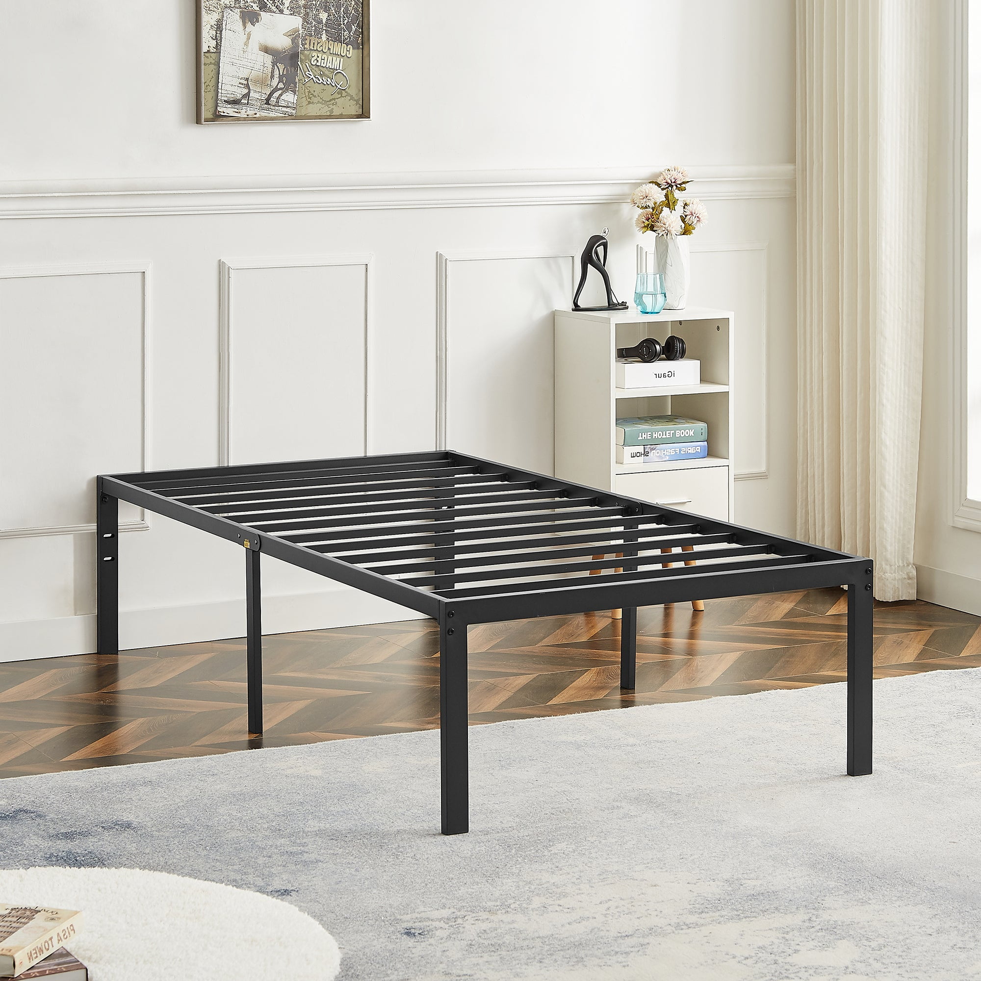 Katkuca 18" Twin Metal Platform Bed Frame, Strong Steel Slat Support ...