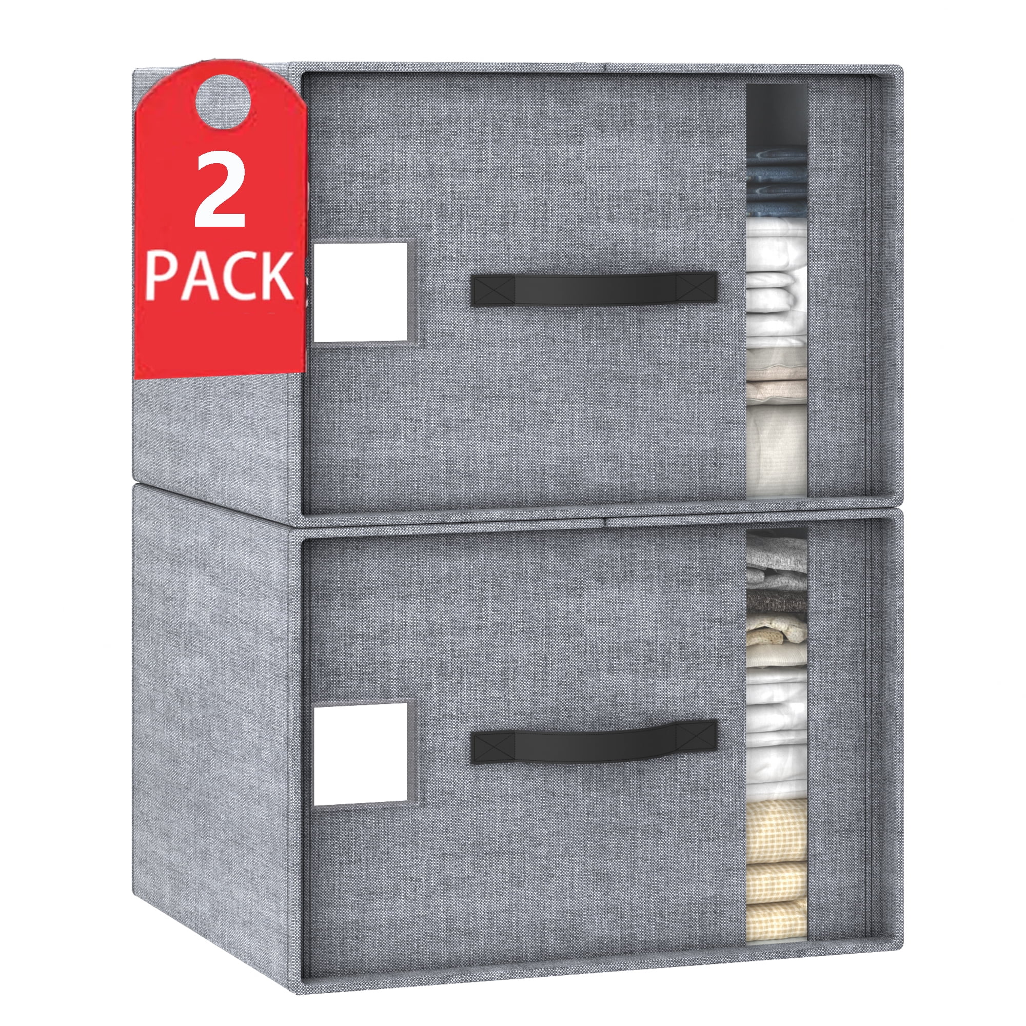 VECELO 2 Pack Clothes Storage Bins, Foldable Stackable Linen Fabric ...