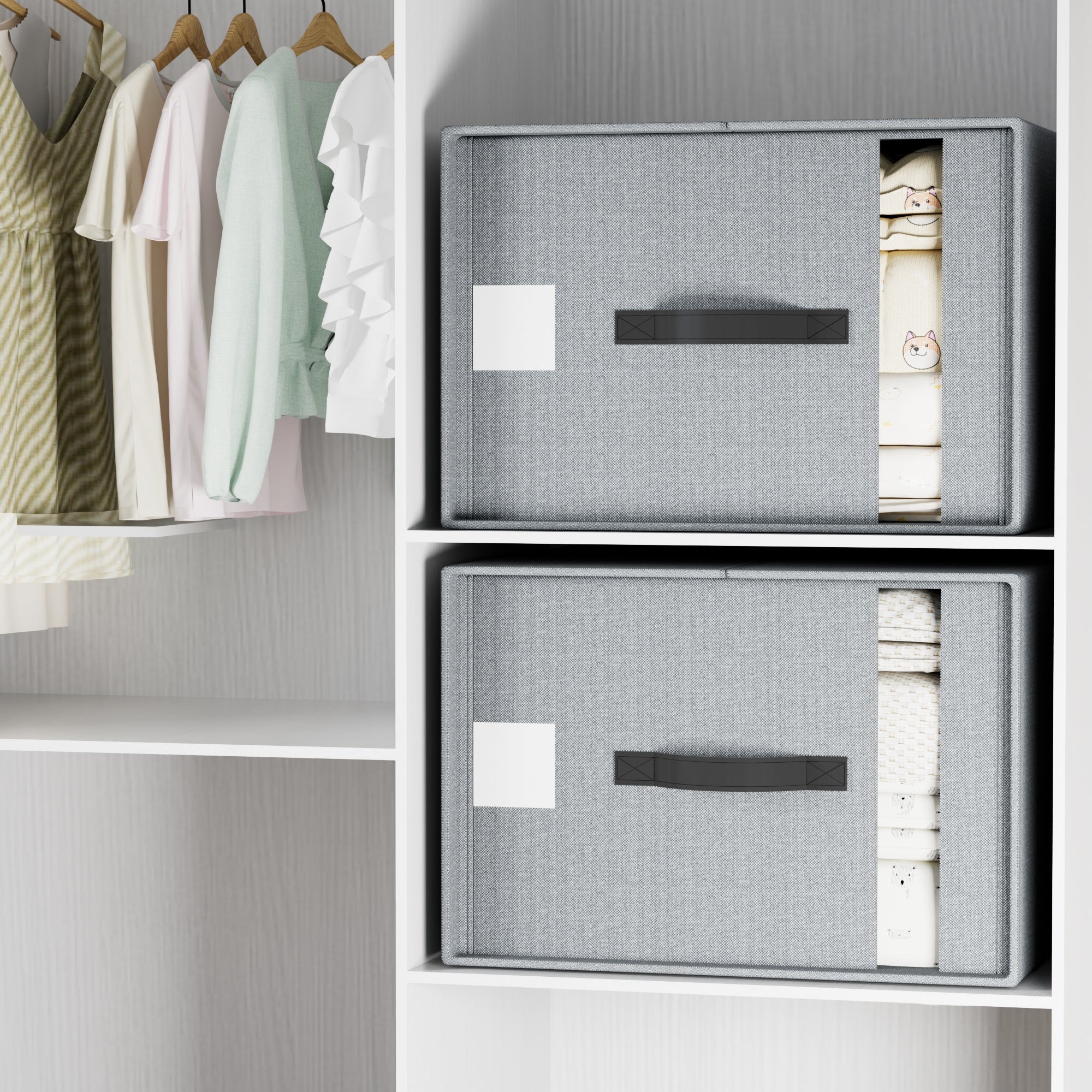 VECELO 2 Pack Clothes Storage Bins, Foldable Stackable Linen Fabric ...