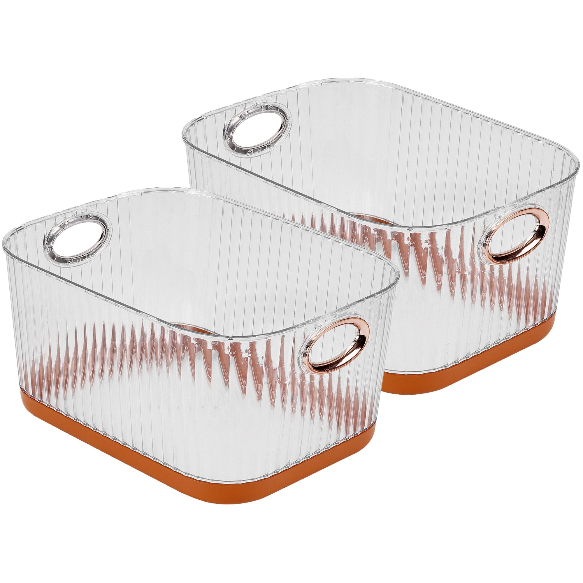 VECELO 2 Pack Plastic Storage Bins, Multi-Use Built-In Handles Clear ...