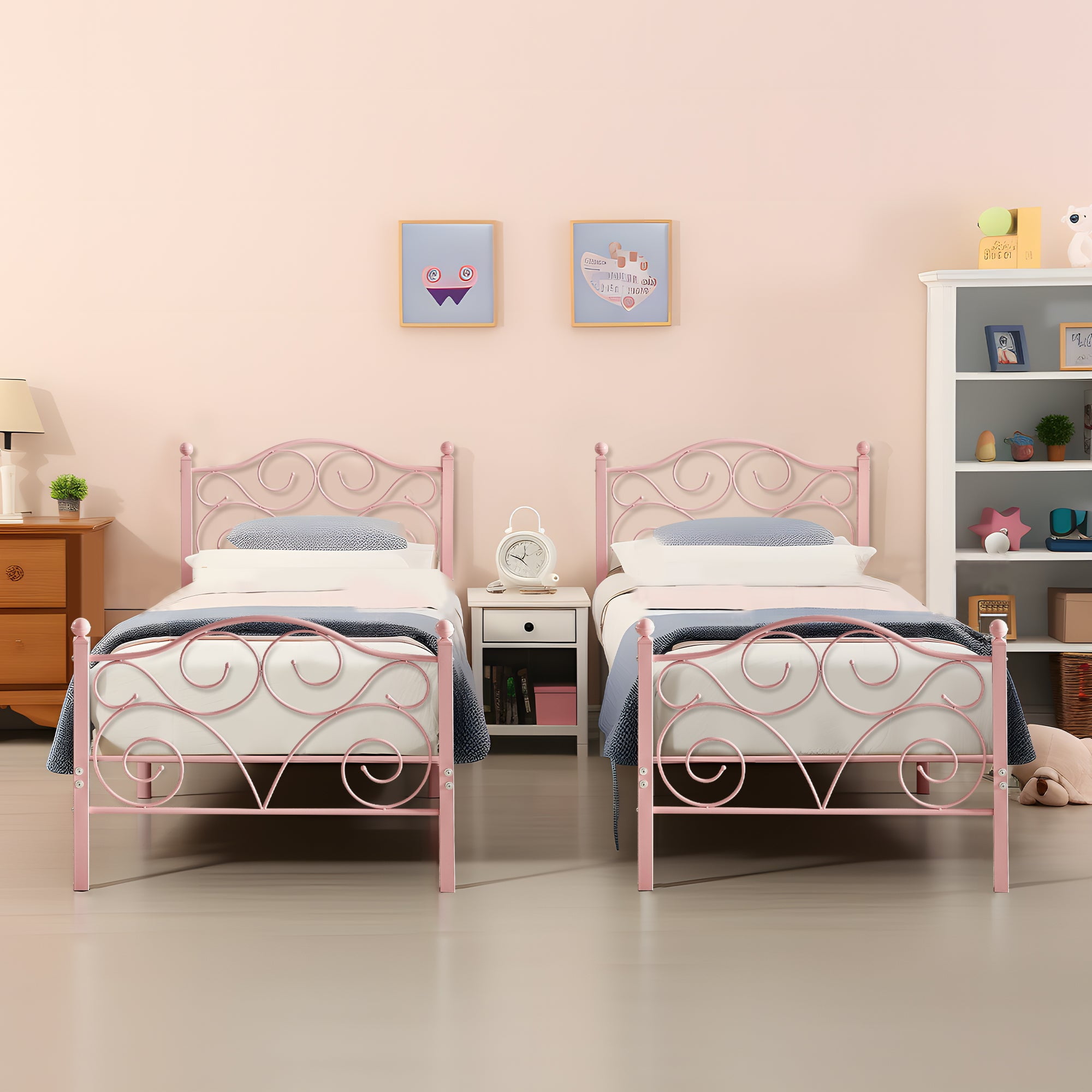 VECELO 2-Piece Twin Size Metal Platform Bed Frame Mattress Foundation with Arched Design ...