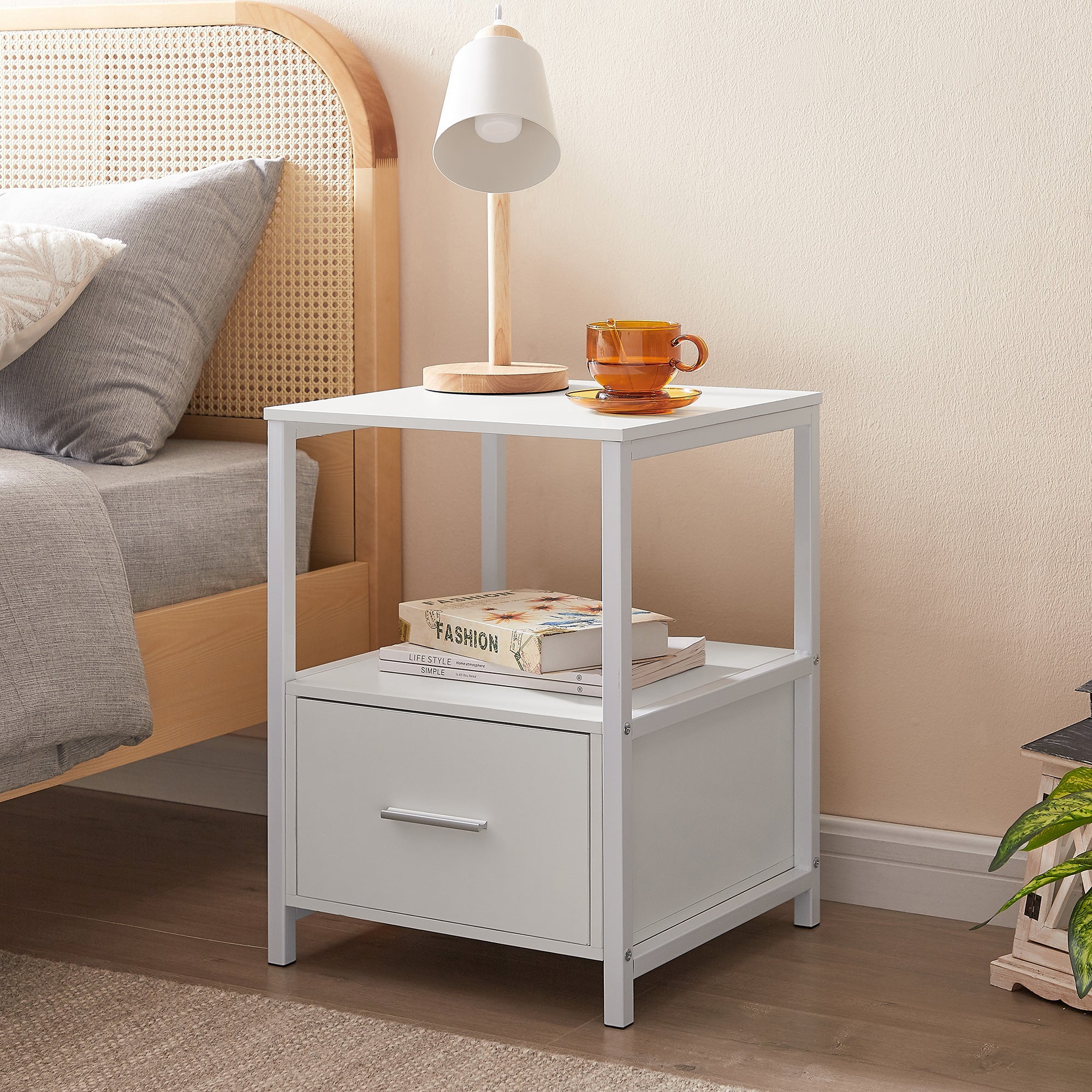 VECELO 2 Tiers Nightstand with Drawer, Square End Side Table for ...