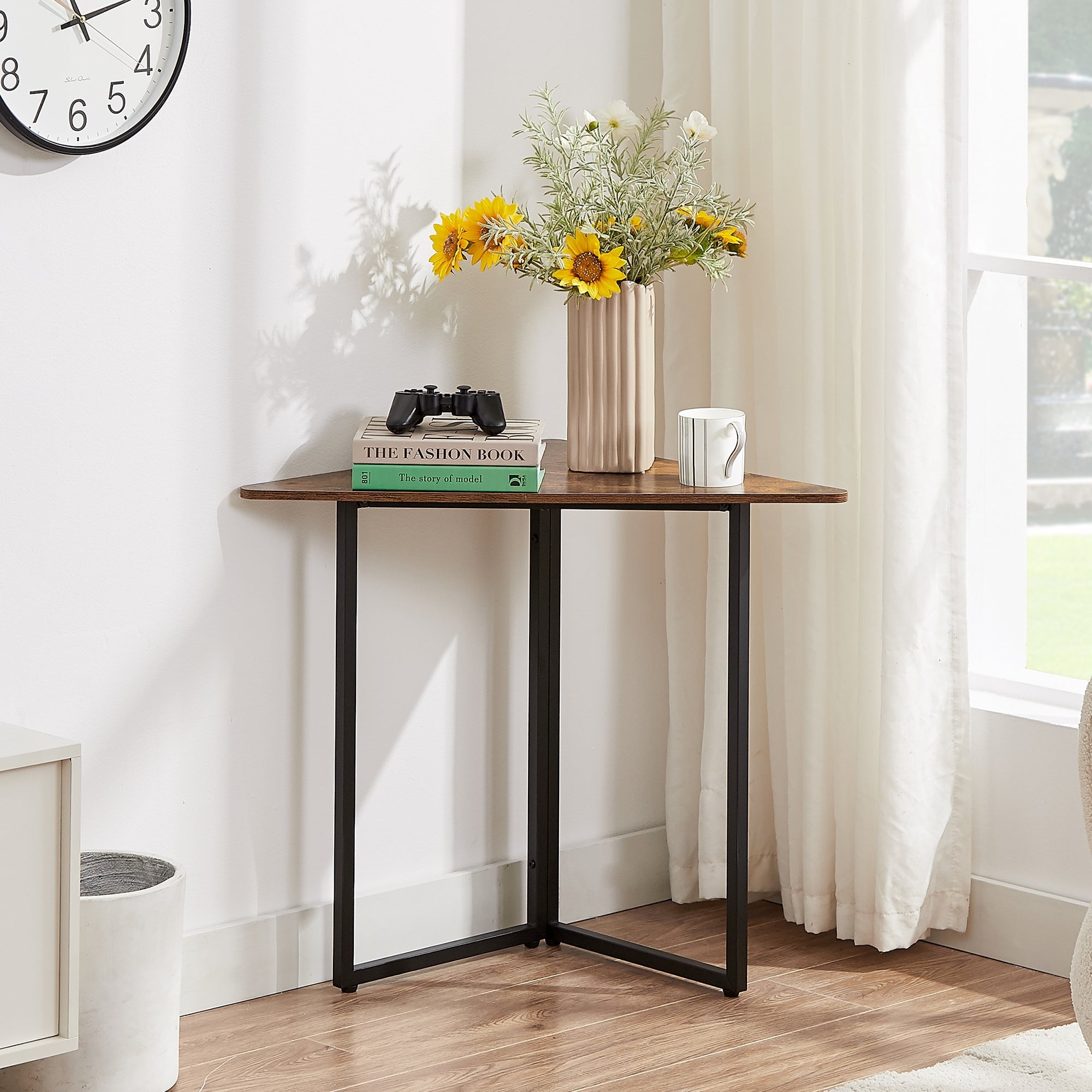 VECELO 22.4" Small Corner Table, Space Saving Triangle Vanity Desk ...