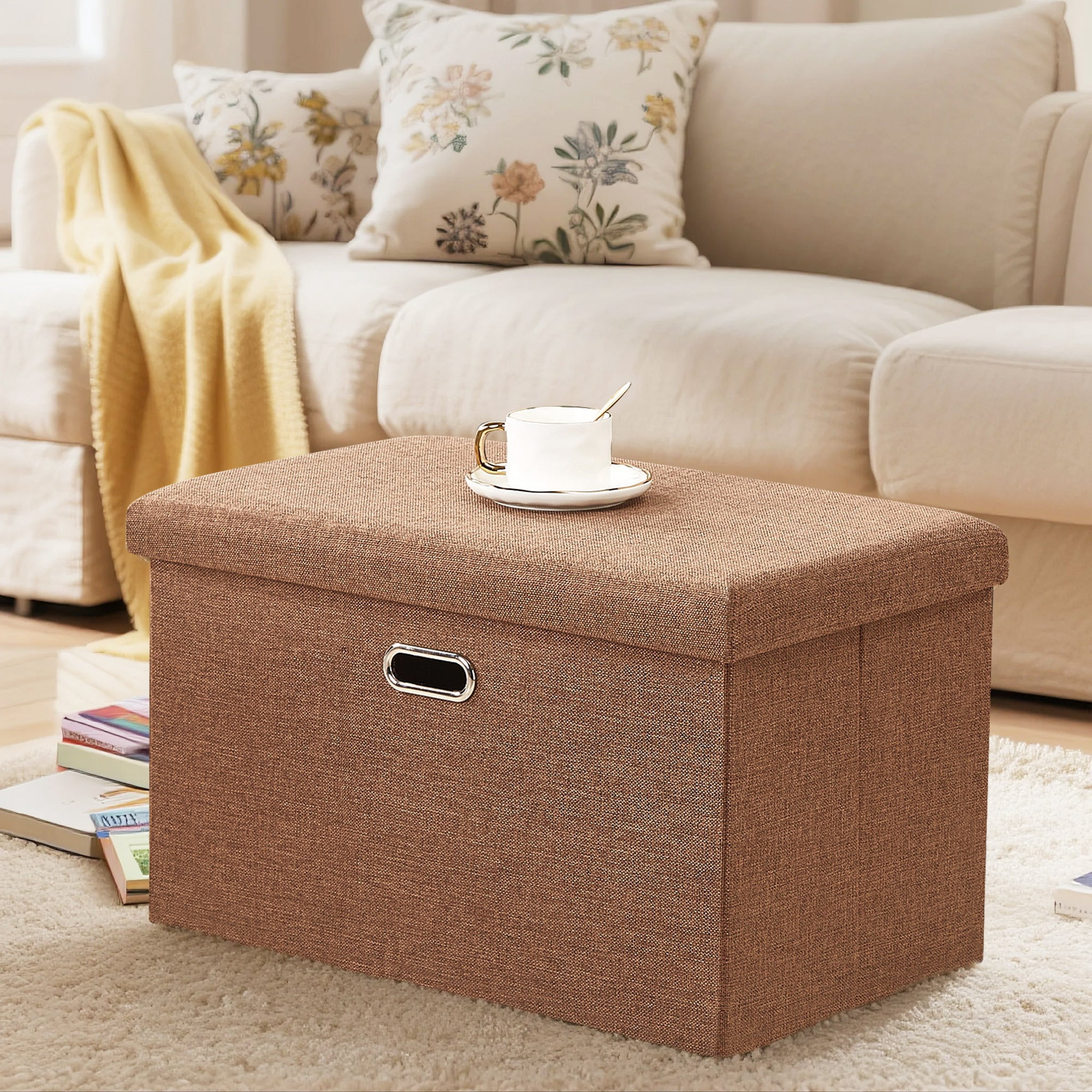 VECELO 24" Collapsible Srorage Ottoman, Linen Big Storage Bench ...