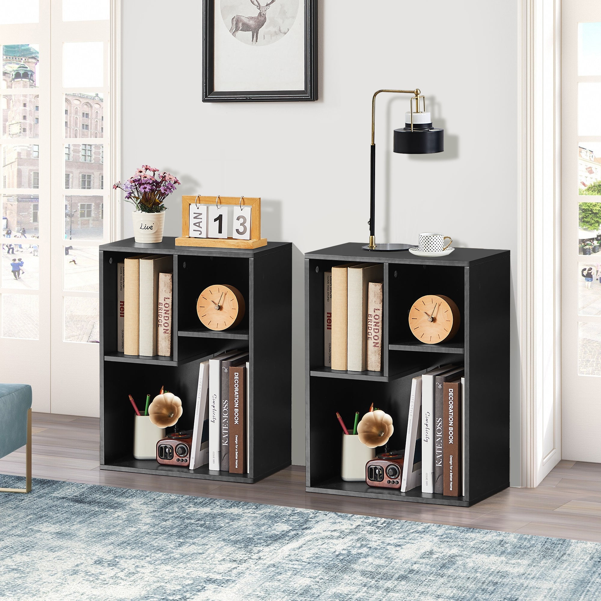 VECELO 3 Cubes Bookcase Set of 2, Modern 2-Tier Storage Organizer, Freestanding Wood Bookshelf ...