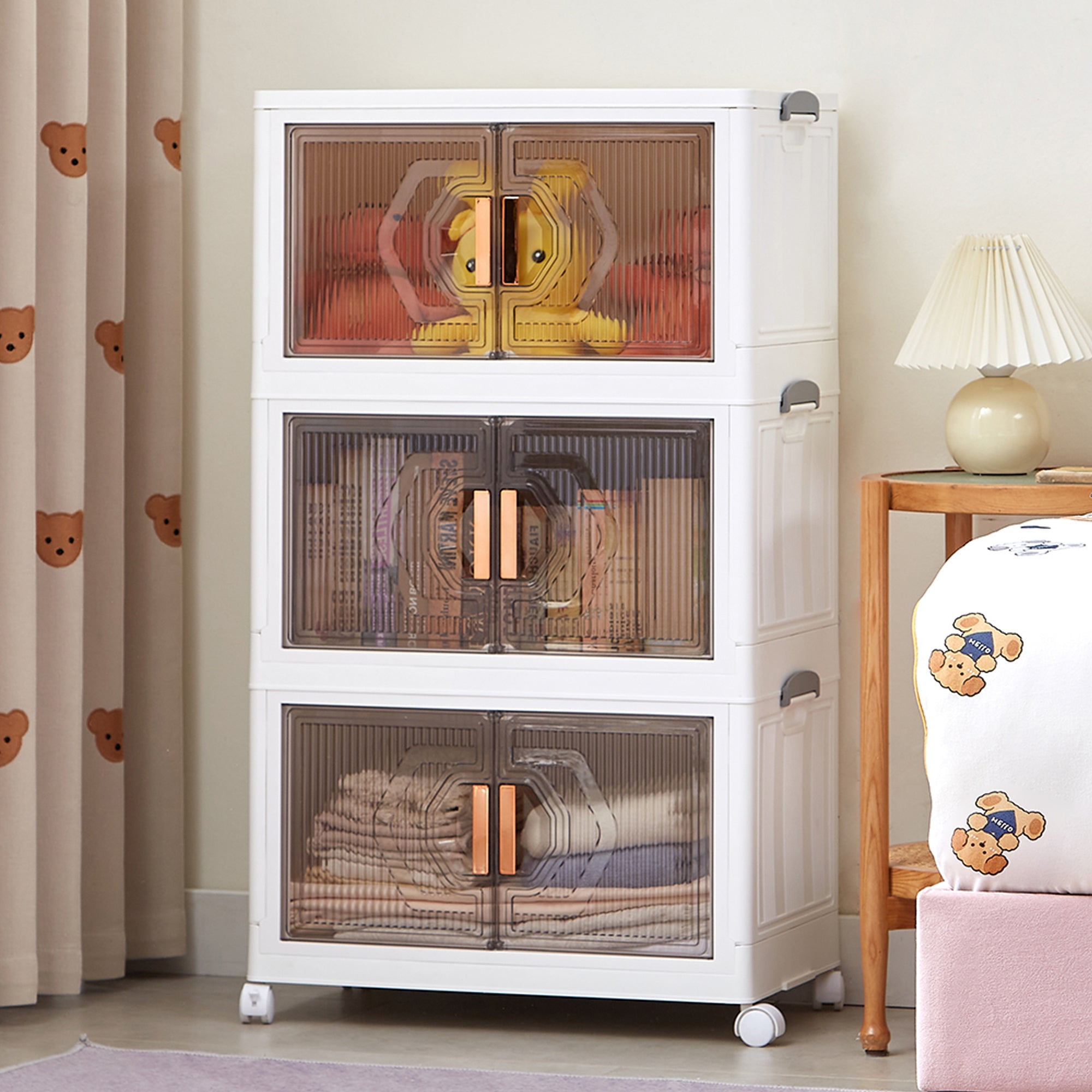 VECELO 3 Pack Stackable Storage Bins with Lids, Folding Plastic Storage ...