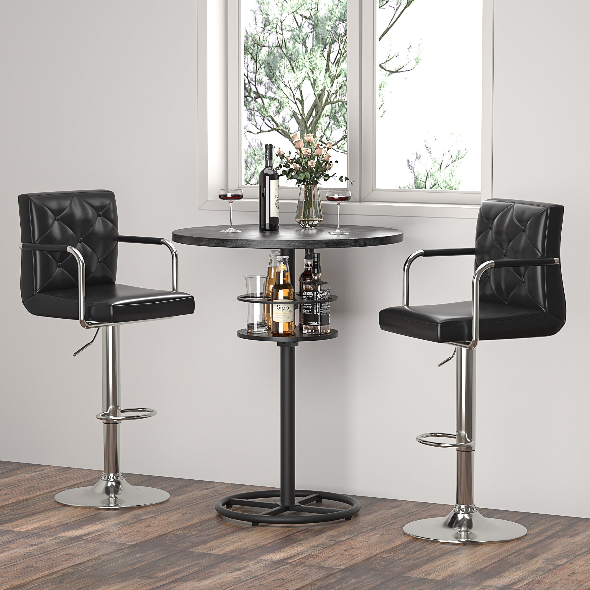 VECELO 3-Piece Bar Table Set, 23.6" Round Pub Table and PU Leather ...