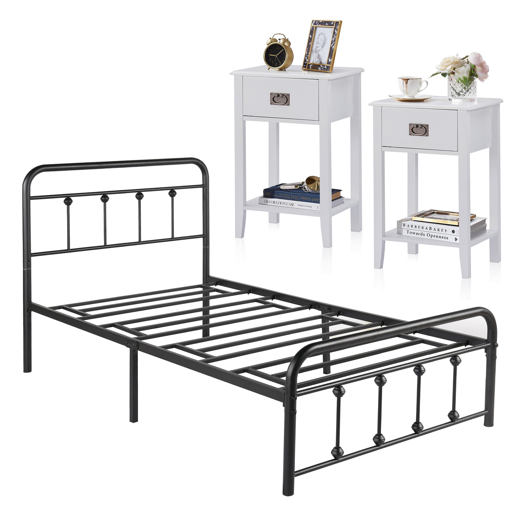 VECELO 3-Piece Bedroom Sets Metal Bed Frame and 2 Nightstand - Walmart.com