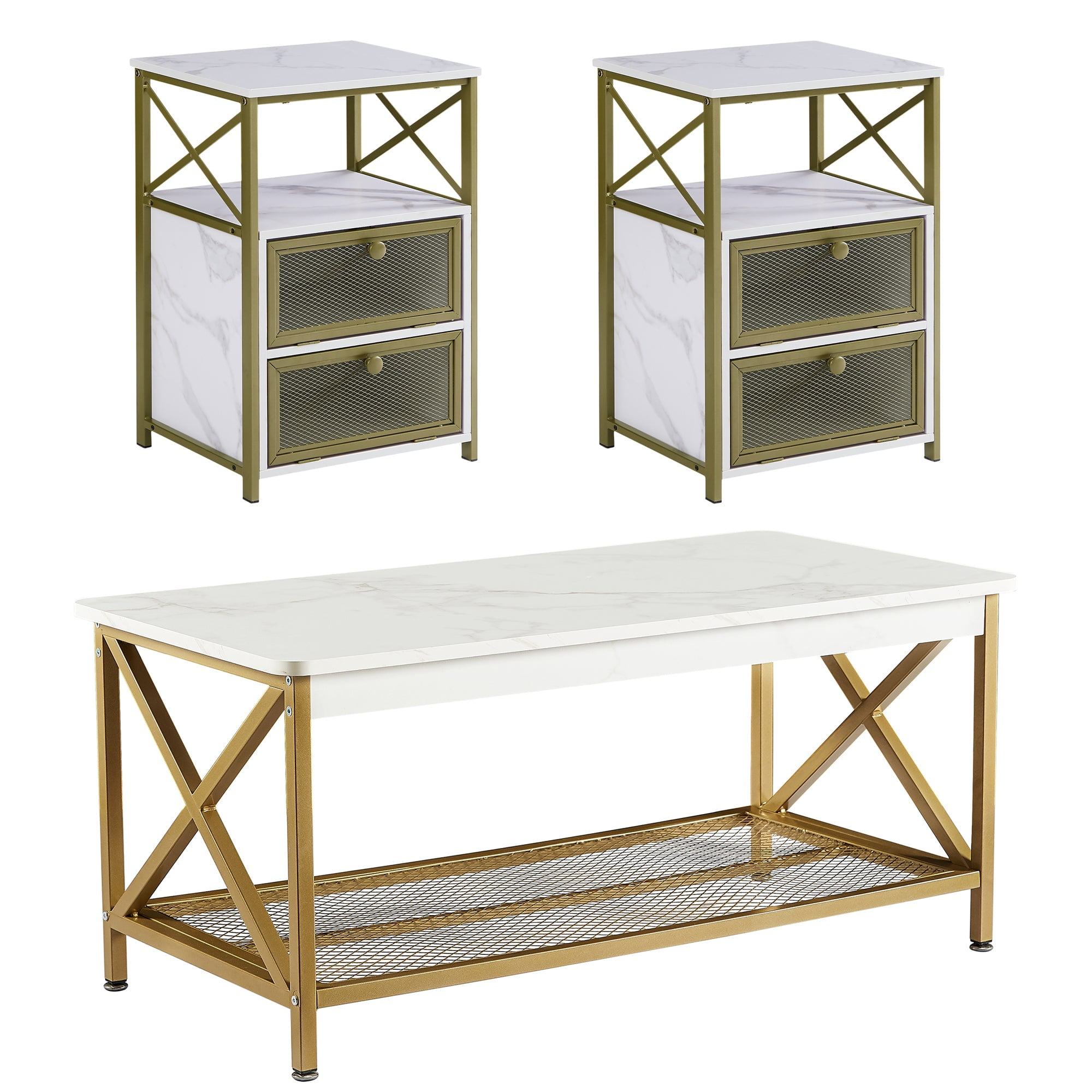 VECELO 3-Piece Coffee Table Set for Living Room, Modern Rectangle ...