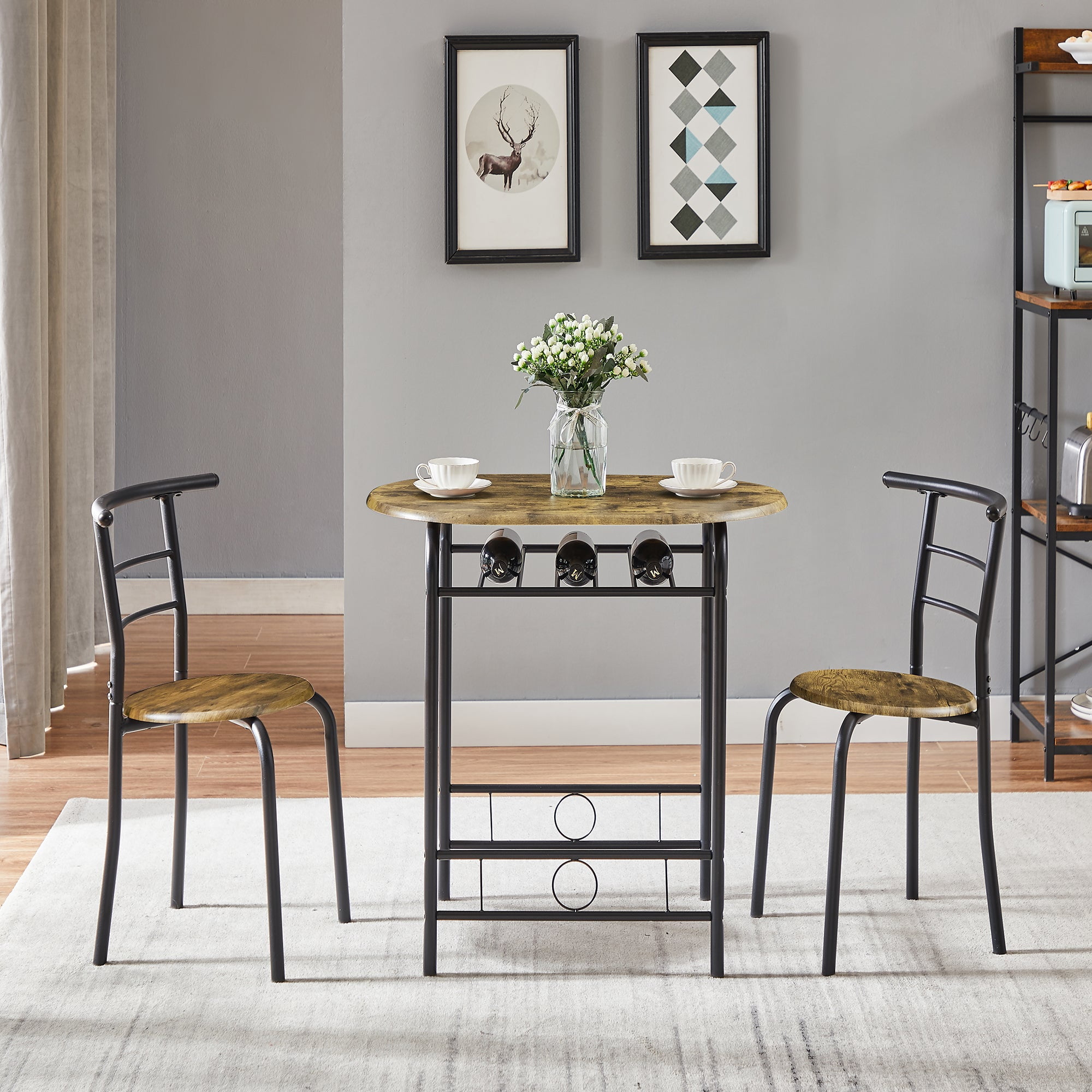 VECELO 3-Piece Dining Table Set with Round Table and Chairs for Dining ...