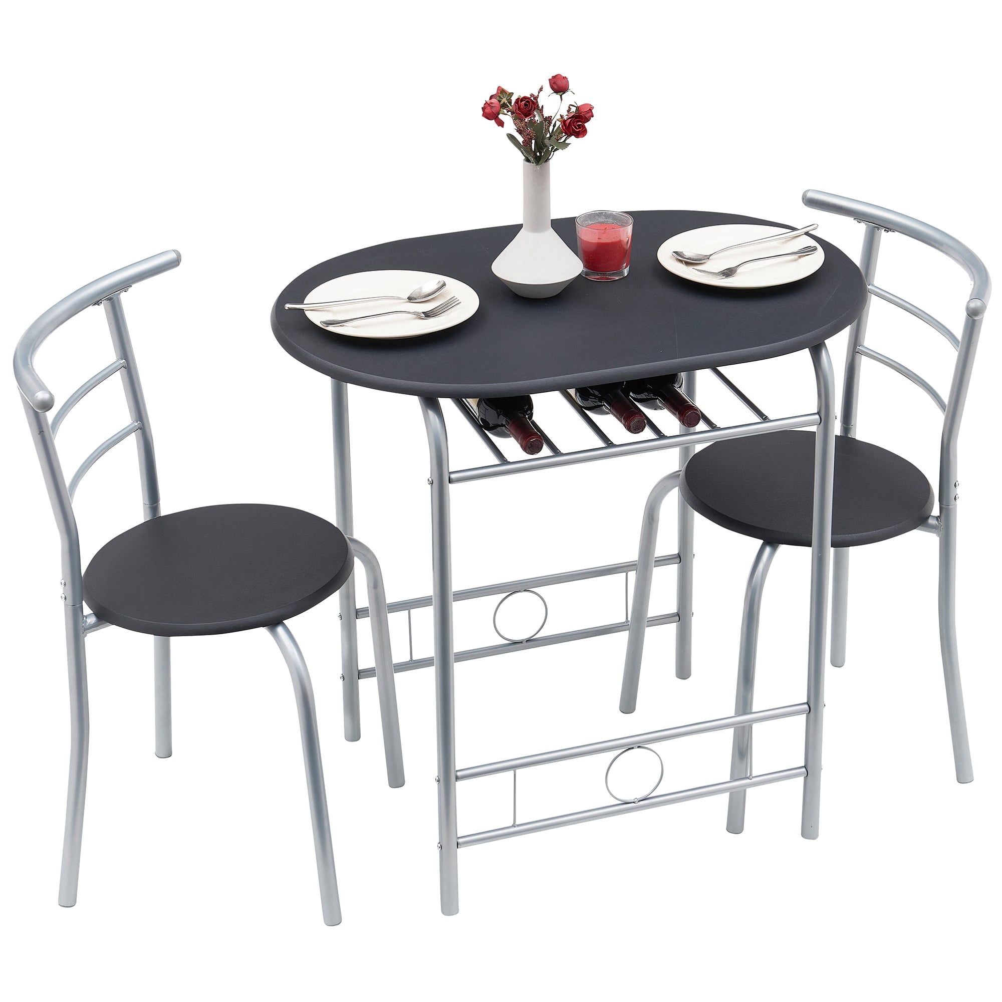 VECELO 3-Piece Dining Table Set with Round Table and Chairs for Dining ...