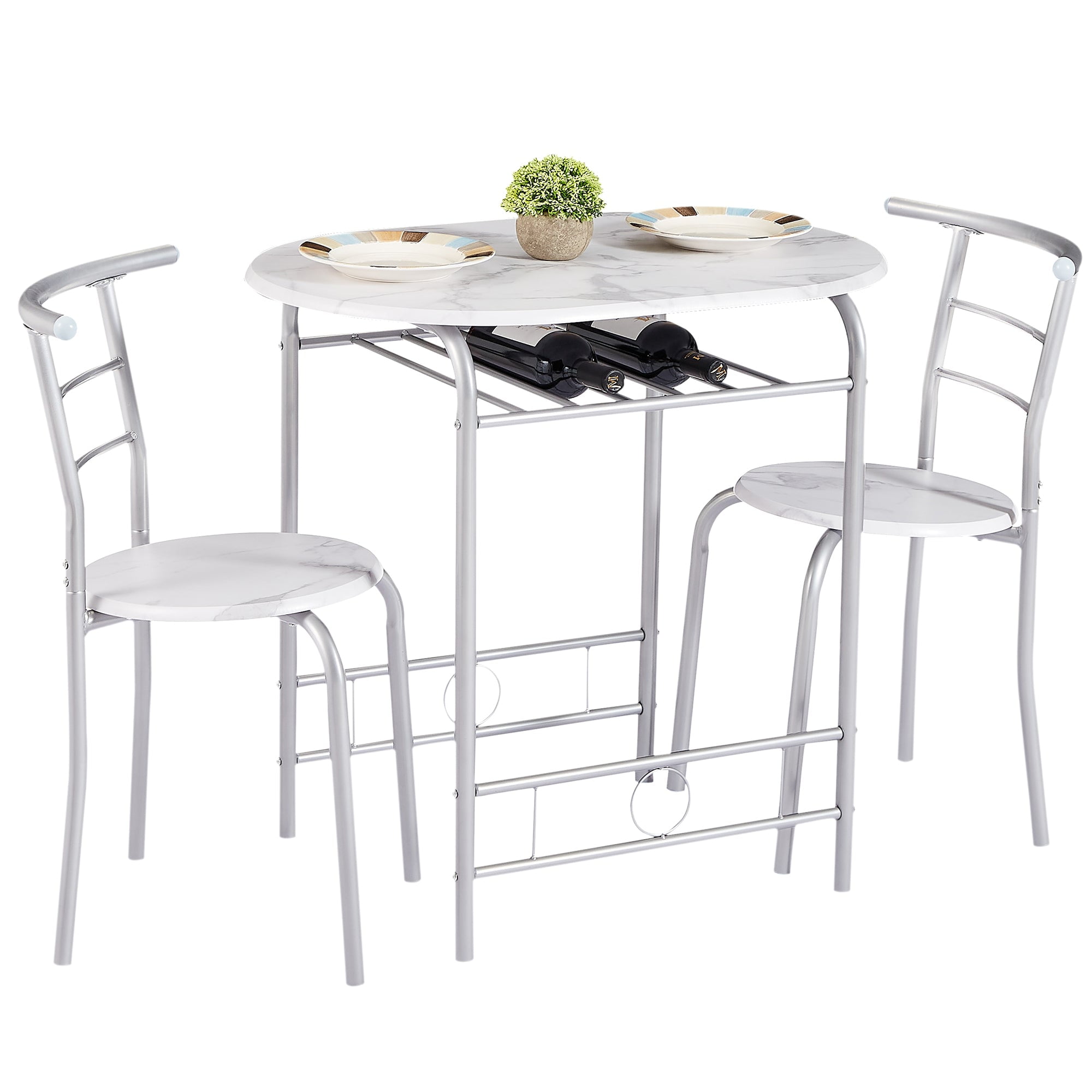 VECELO 3 Piece Dining Table Set for Kitchen, Small Spaces, Apartment ...